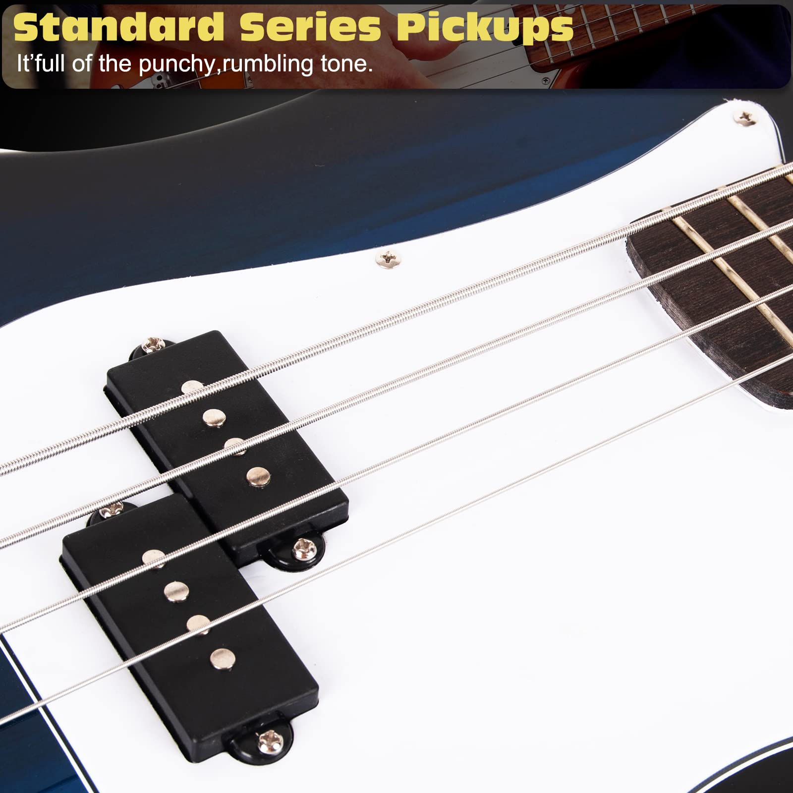 Polar Aurora NEW Full Size 4 Strings Blue Electric Bass Guitar+ Amp Cord+ Gigbag