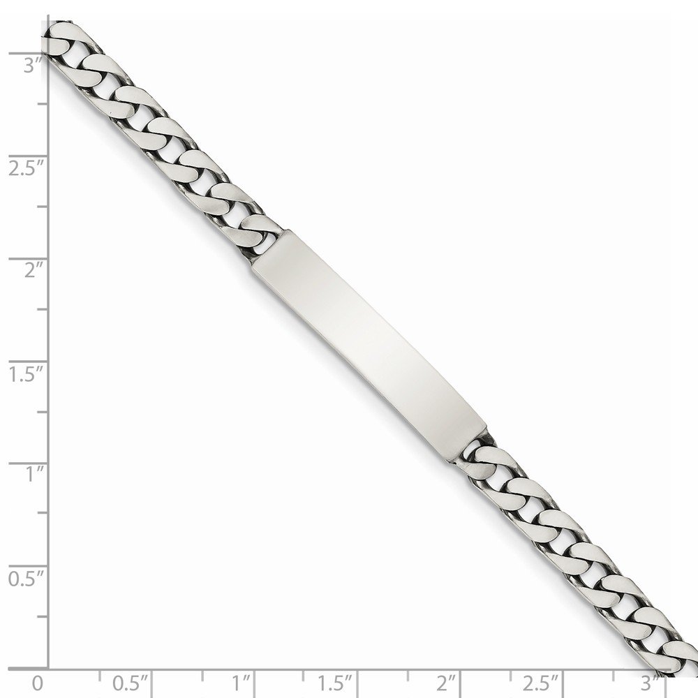 Solid 925 Sterling Silver 7inch Engravable Vintage Antiqued Curb Cuban Link ID Bracelet Engravable Identification Name Bar Tag - with Secure Lobster Lock Clasp 7" (Width = 6mm)