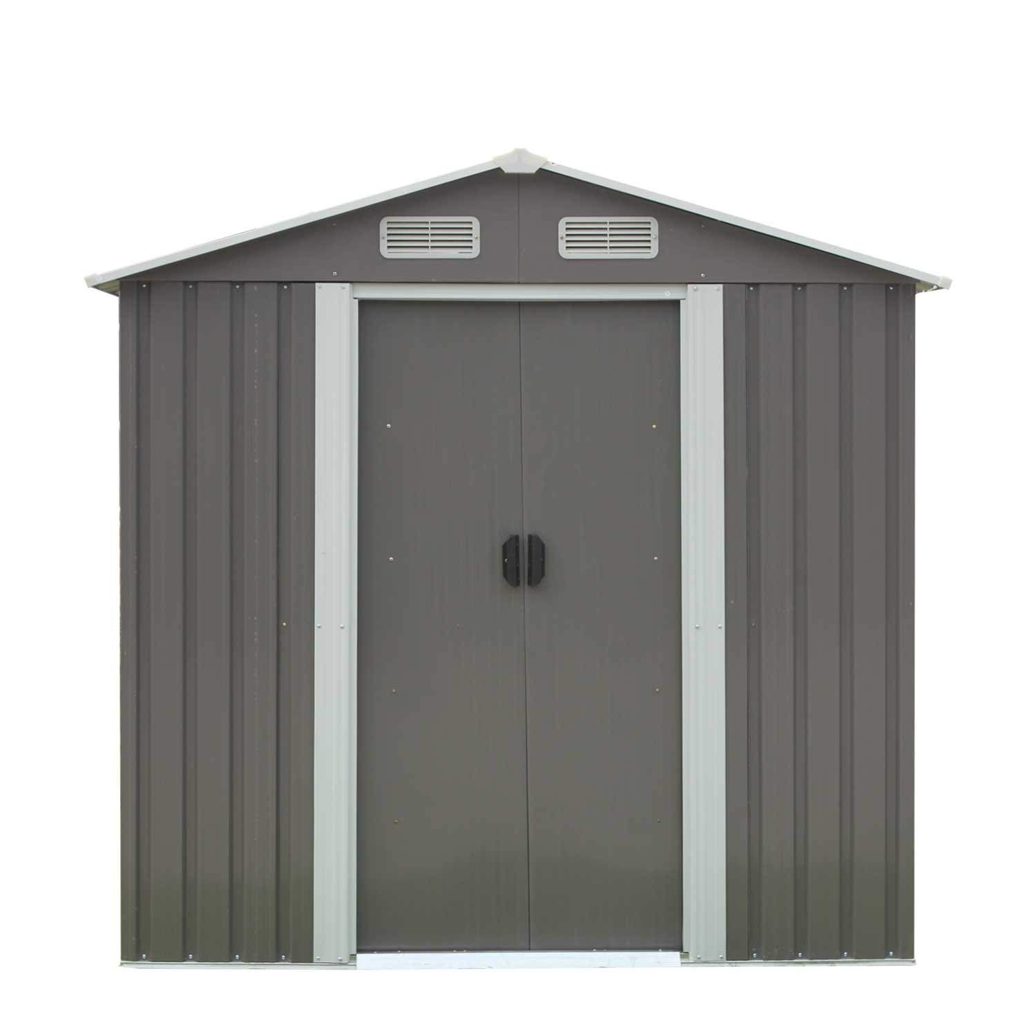 Outdoor Storage Shed 6 x 4 Feet Utility Tool Shed Garden Vents kit with Waterproof Garage Galvanized Steel Parts with Grey Sliding Grey Doors