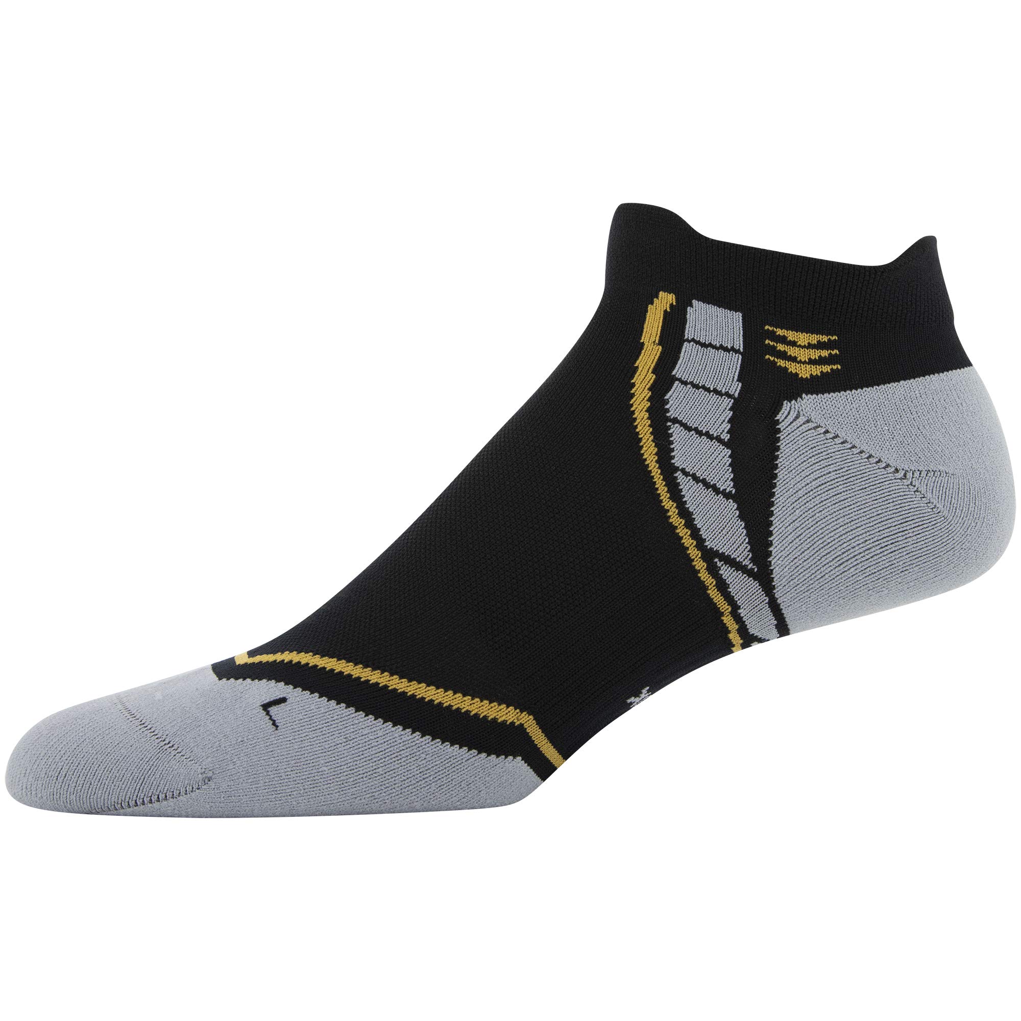 PowerSox Men's ApexPro Double Tab No Show Socks, 3 Pairs, Grey/Royal/Black, Shoe Size: 9-12.5
