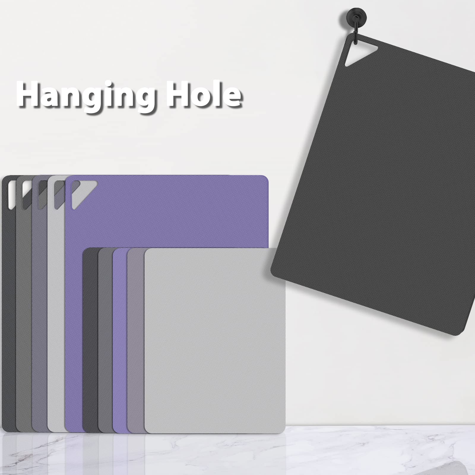 Plastic Cutting Boards for Kitchen, WK Flexible Cutting Board Set of 10, Non Slip Cutting Mats with Hole, BPA Free, Dishwasher Safe, Multi Size