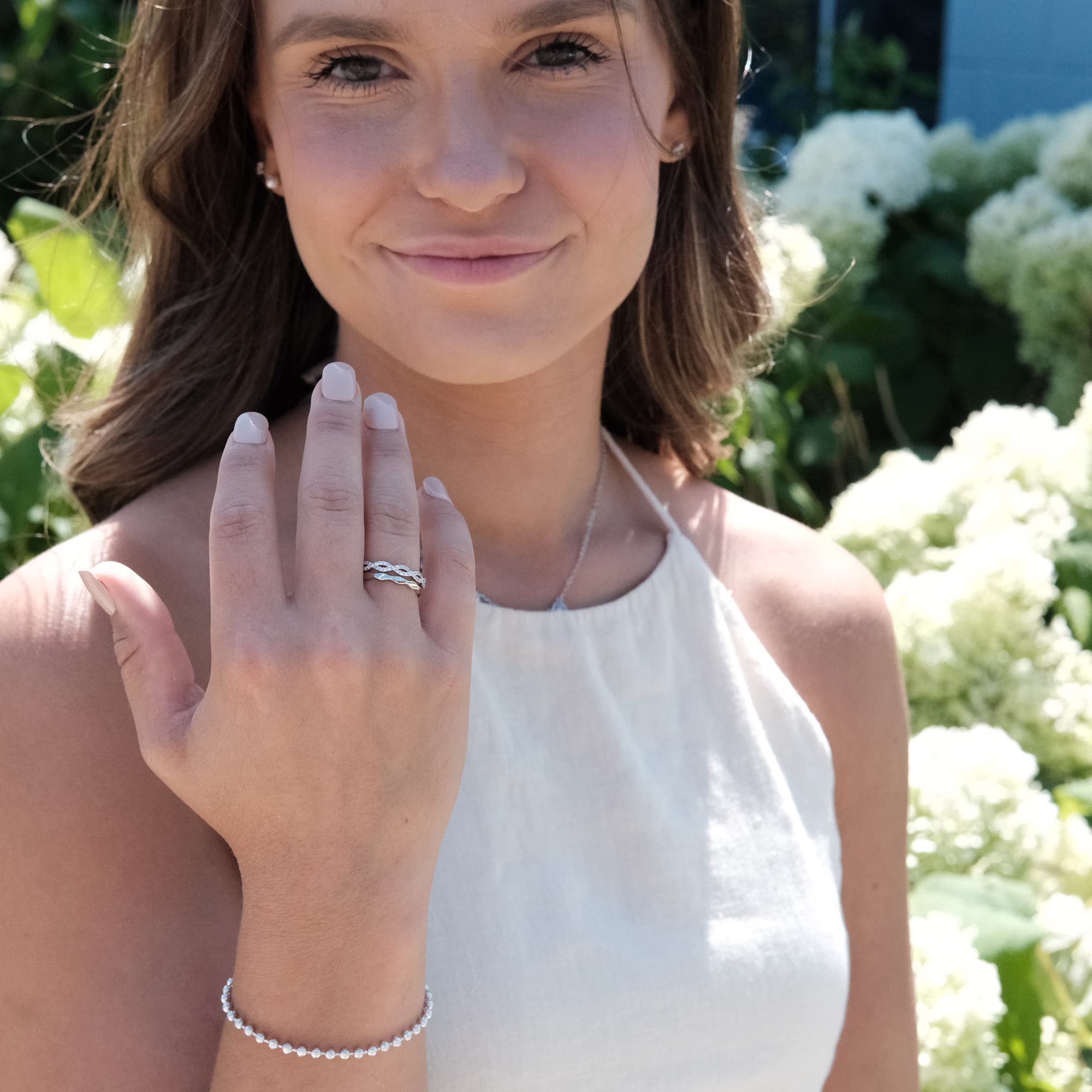 Rose Gold Wedding Band Women Twist CZ Wedding Ring Infinity Full Eternity Dainty Stacking Bridal Delicate Bridal