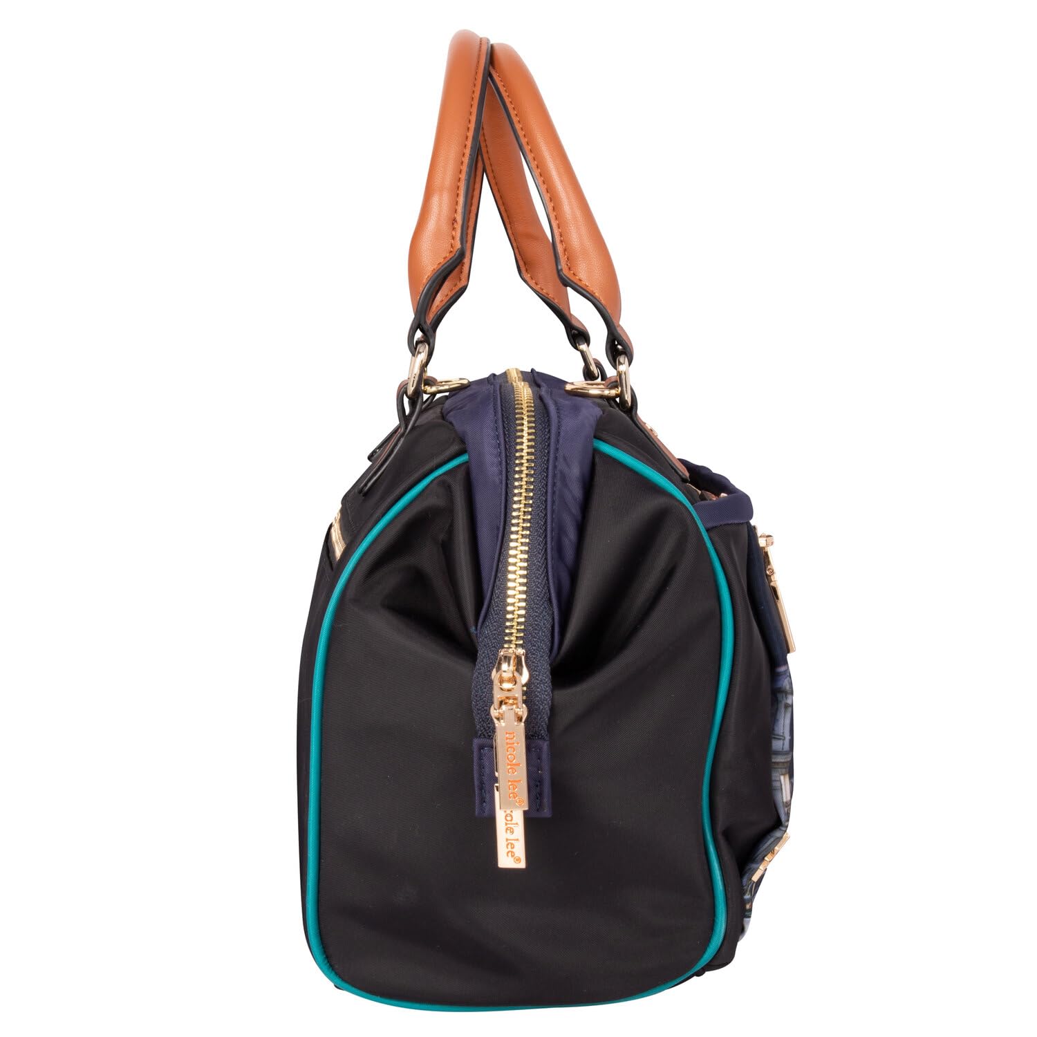 Nicole Lee Nylon Tonight For You Utility Handbag with Wide Opening, Multiple Pockets, Optional Shoulder Strap, Evening Paris Fashion Print, Navy Blue