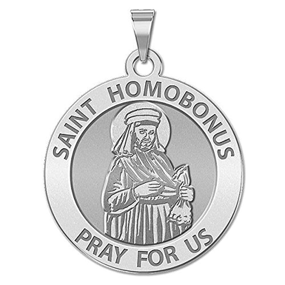 PicturesOnGold.com Saint Homobonus Religious Medal - 3/4 Inch Size of a Nickel -Sterling Silver