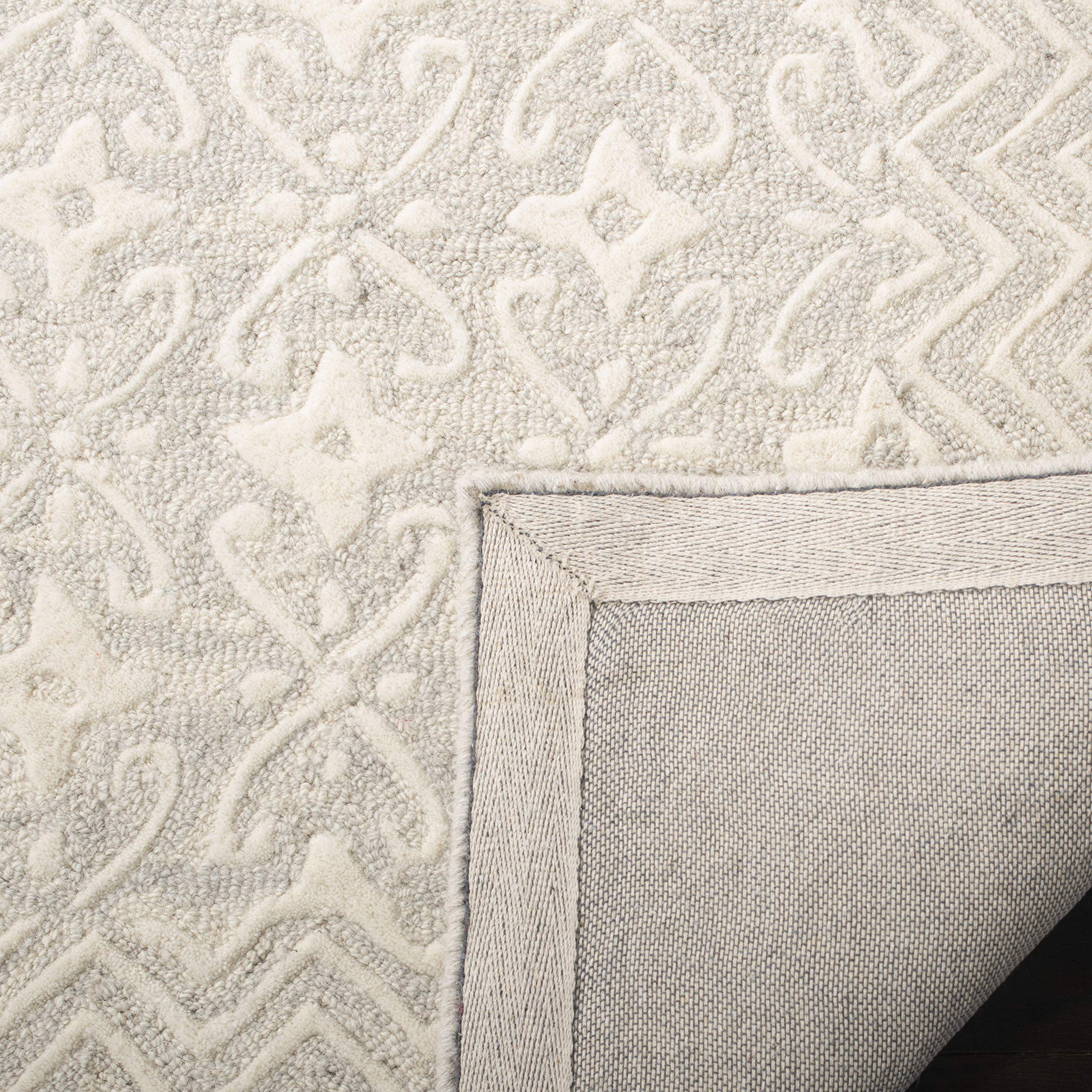 Safavieh Blossom Collection Area Rug - 9' x 12', Grey & Ivory, Handmade Wool, Ideal for High Traffic Areas in Living Room, Bedroom (BLM114F)