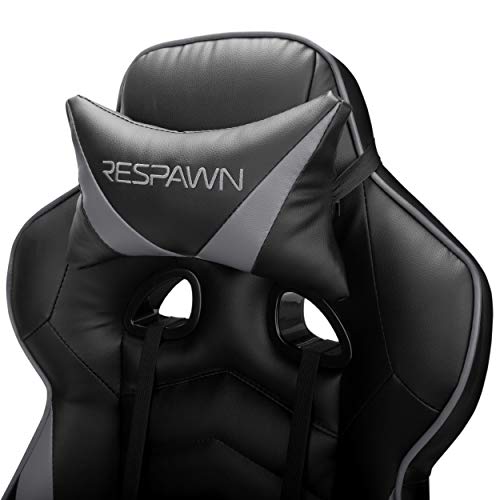 RESPAWN 110 Ergonomic Gaming Chair with Footrest Recliner - Racing Style High Back PC Computer Desk Office Chair - 360 Swivel, Adjustable Lumbar Support, Headrest Pillow, Padded Armrests - 2019 Grey