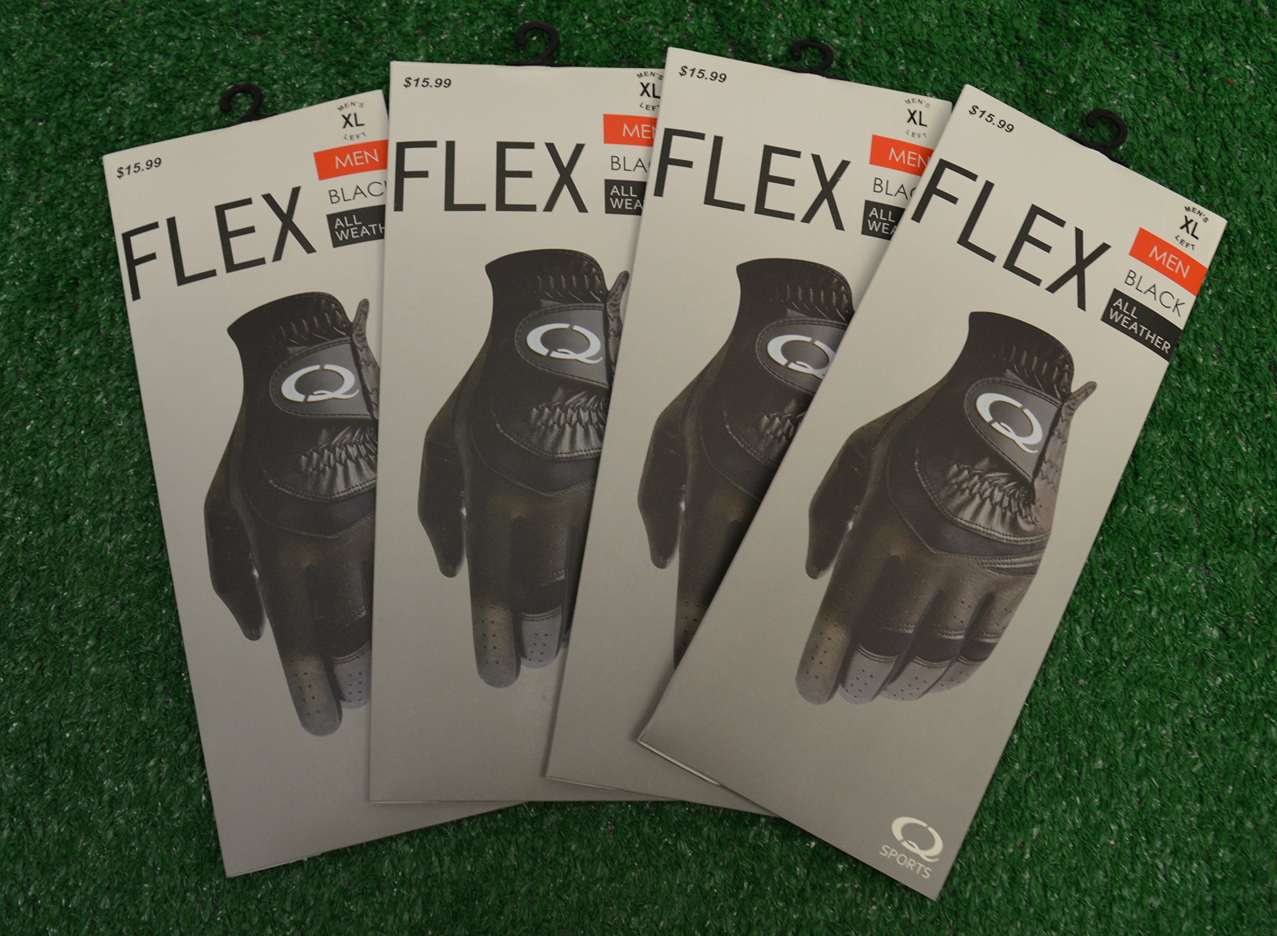 Q Sports 4 Flex All Weather Black Golf Gloves - Men's Left Hand Extra Large