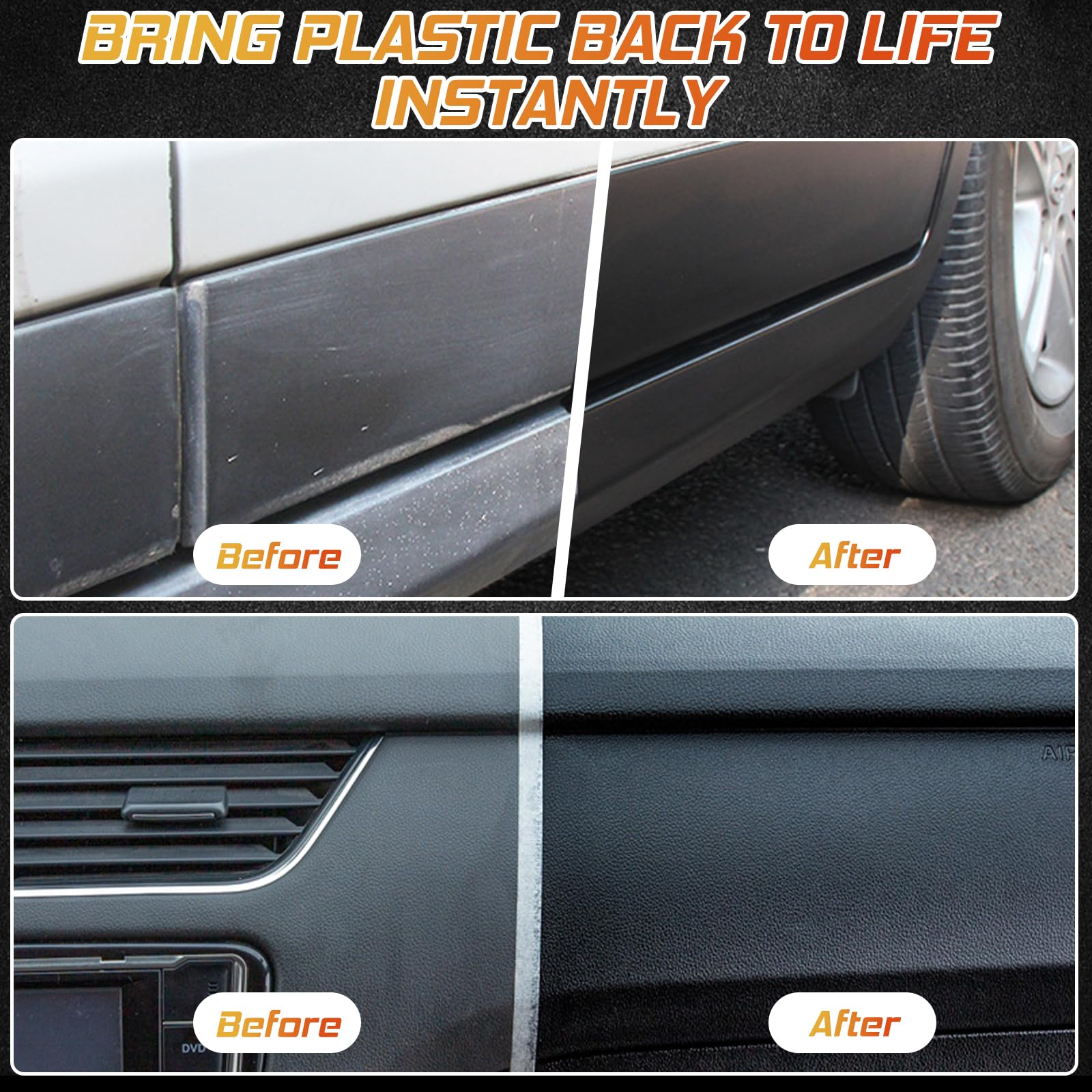 Plastic Restorer for Cars, Lasting Auto Restoring Liquid, Qucik Hydrophobic Ceramic Trim Coating Kit, Exterior and Interior Plastic Revitalizing Coating Agent, Resists Water, UV Rays, Dirt (50ml)