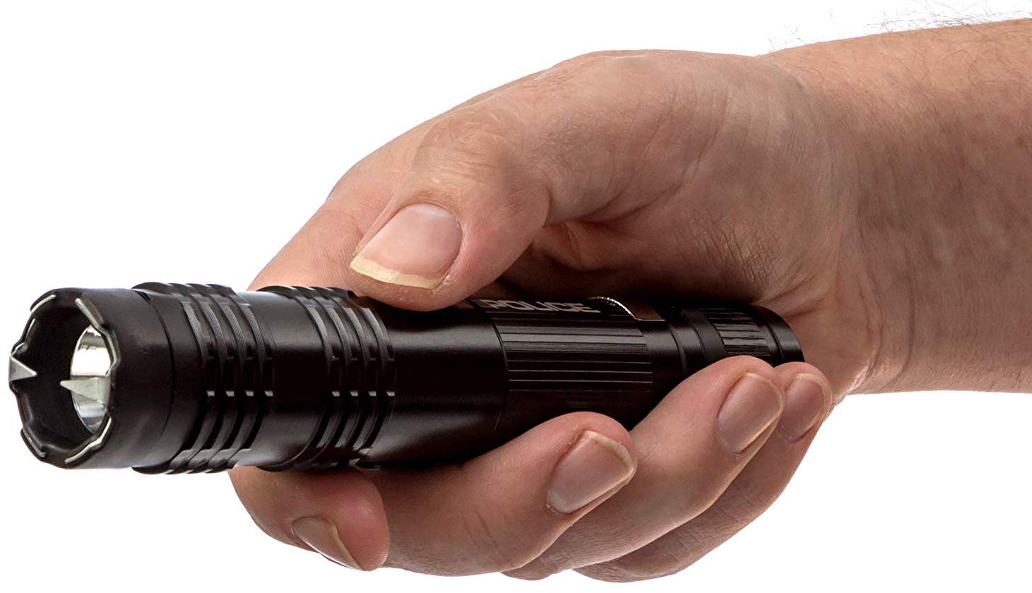 Police M12 Aluminum Stun Gun with LED Flashlight, Black