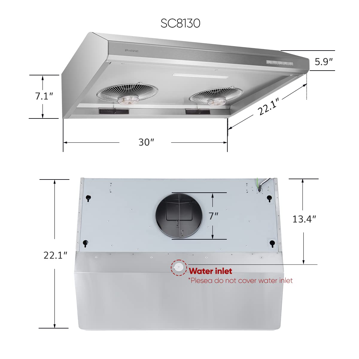 Pacific Trusteam Range Hood, 30''/36'' under cabinet, high-temperatur auto steam cleaning, Max 900CFM, LED light, responsive touch control, stainless steel housing (30')
