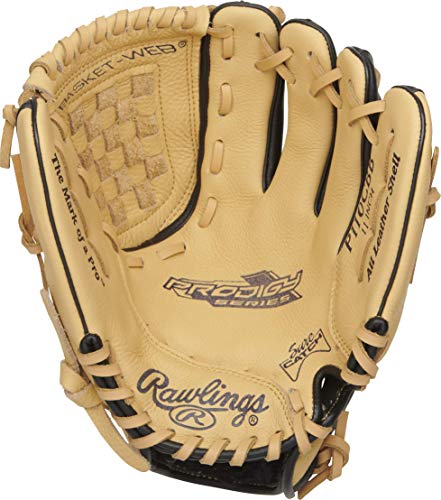 Rawlings Prodigy Series Baseball Glove, Basket Web, 11 inch, Right Hand Throw, Brown