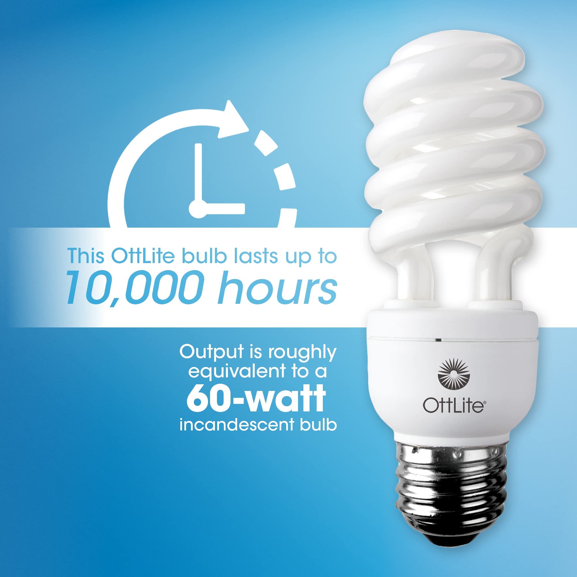 OttLite 15W Swirl Screw in Light Bulb - Compact Fluorescent Light Bulbs Replacement - Bright Natural Daylight for Bedroom, Living Room, Home Office, & Garage - Low Heat & Glare for Reduced Eyestrain