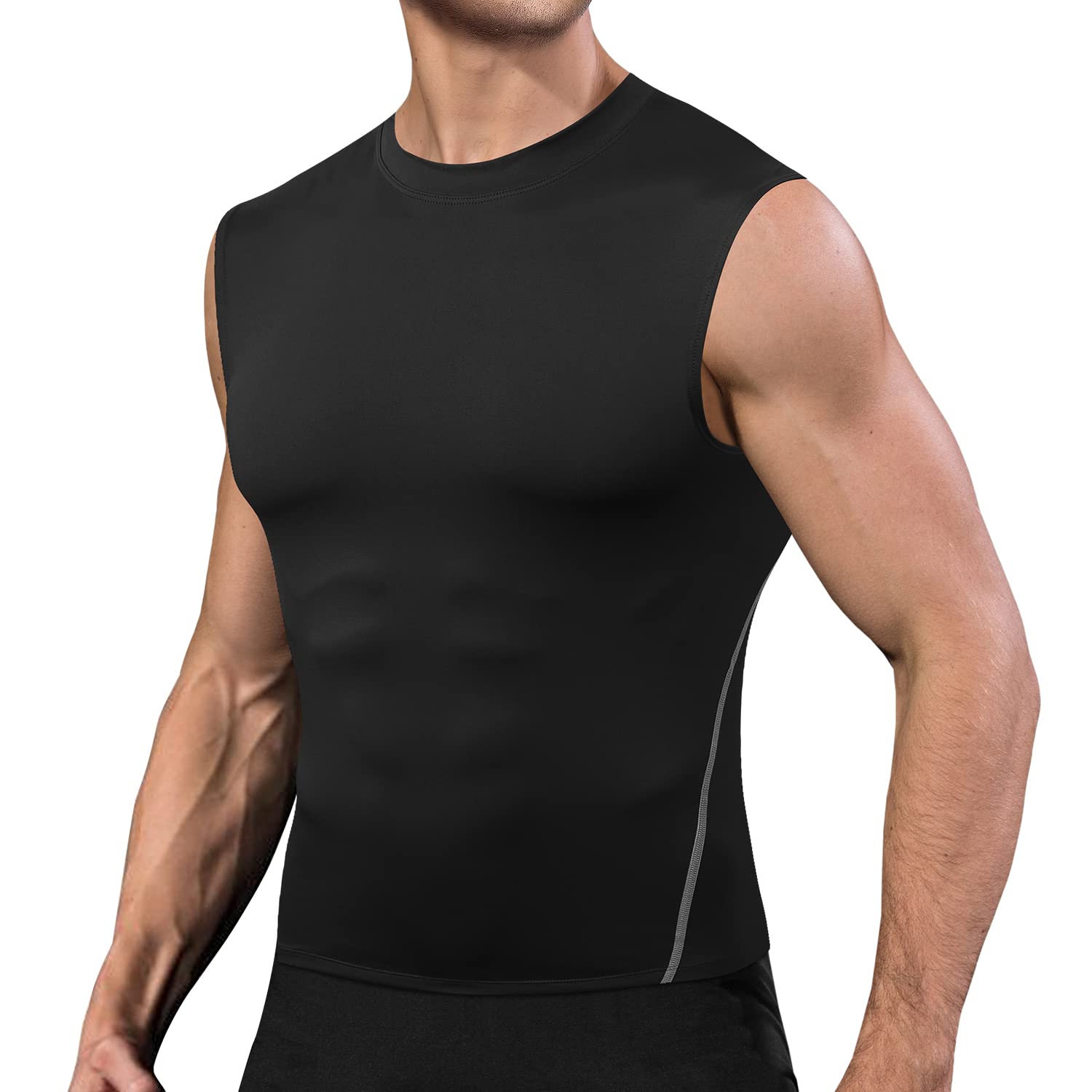 Odoland 5 Pack Mens Dry Fit Tank Tops, Compression Sleeveless shirts, Athletic Workout Muscle Gym Undershirts, Black/Black/White/White/White, XL
