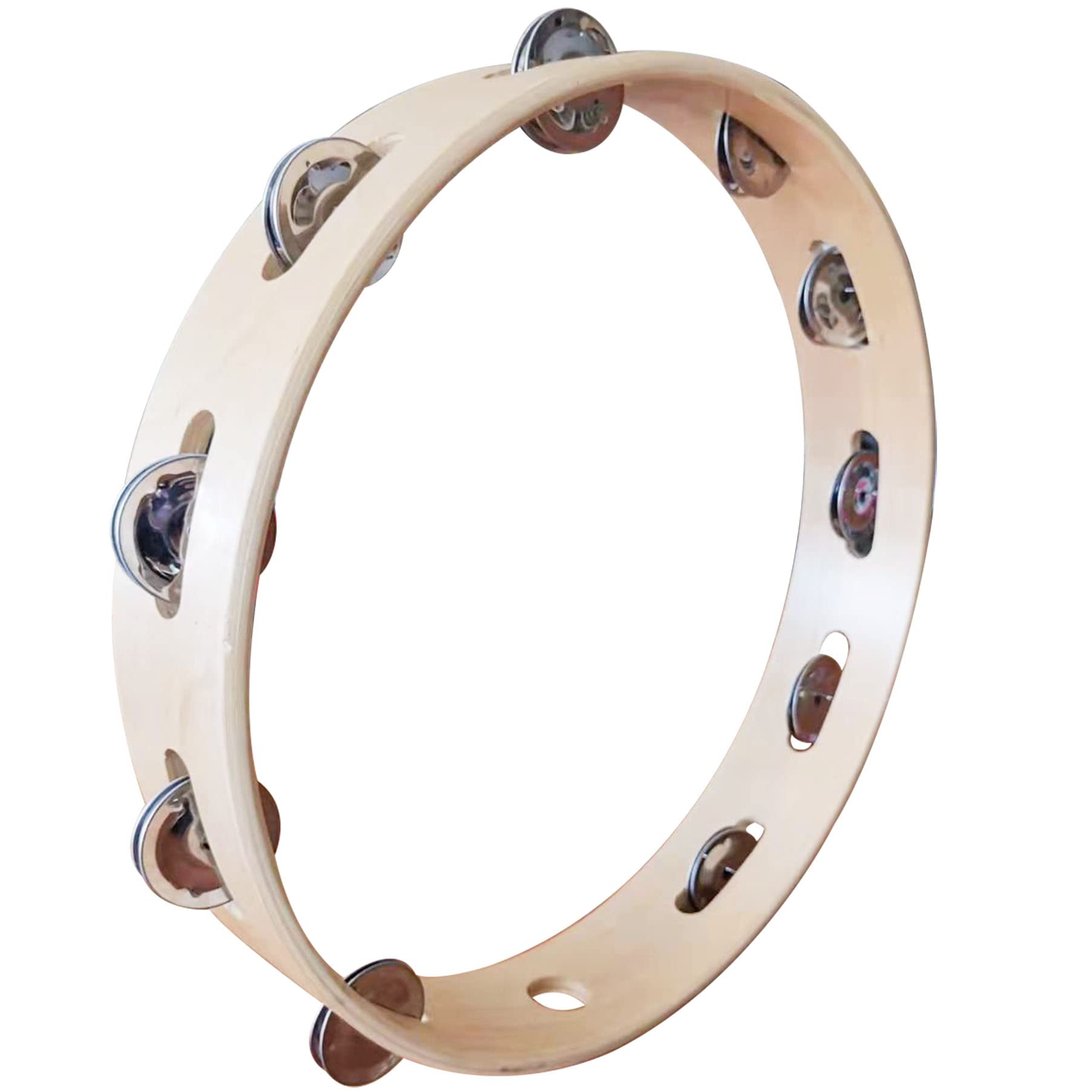 Tambourine 12 inches 10 Pairs of Metal Jingles, Headless, Wooden Frame