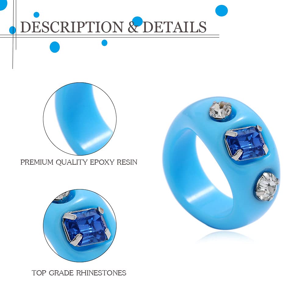 SEVENSTONE 9Pcs Resin Retro Acrylic Colorful Chunky Ring Cute Trendy Colorful Rhinestone Y2k Jewelry Plastic Resin Square Gem Stackable Chunky Rings for Women Set (multicolor-2)