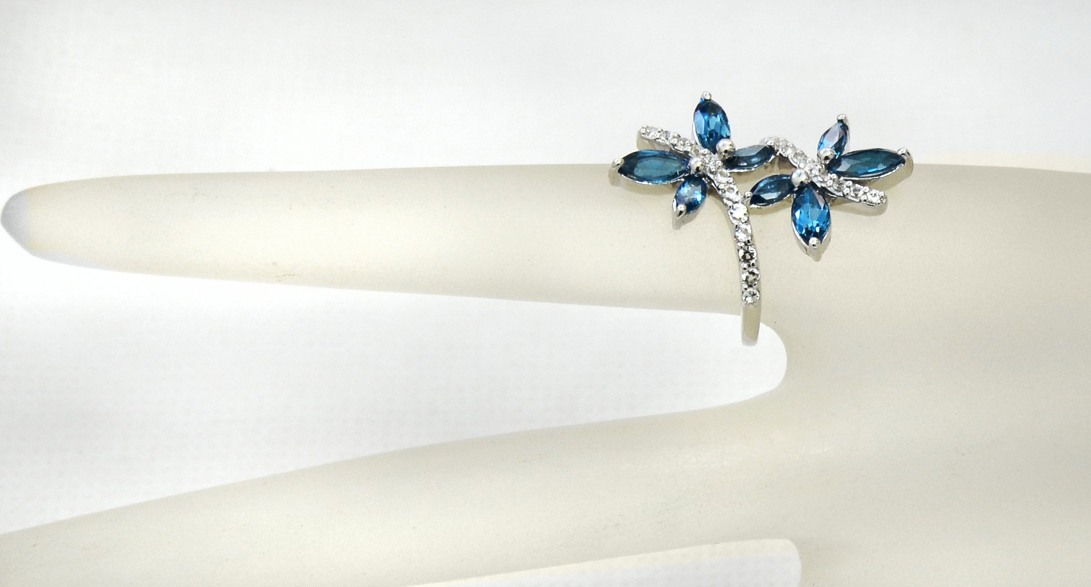 RB Gems Sterling Silver 925 Statement Ring GENUINE GEMSTONE DRAGONFLY Design with Rhodium-Plated Finish (Blue, 7)