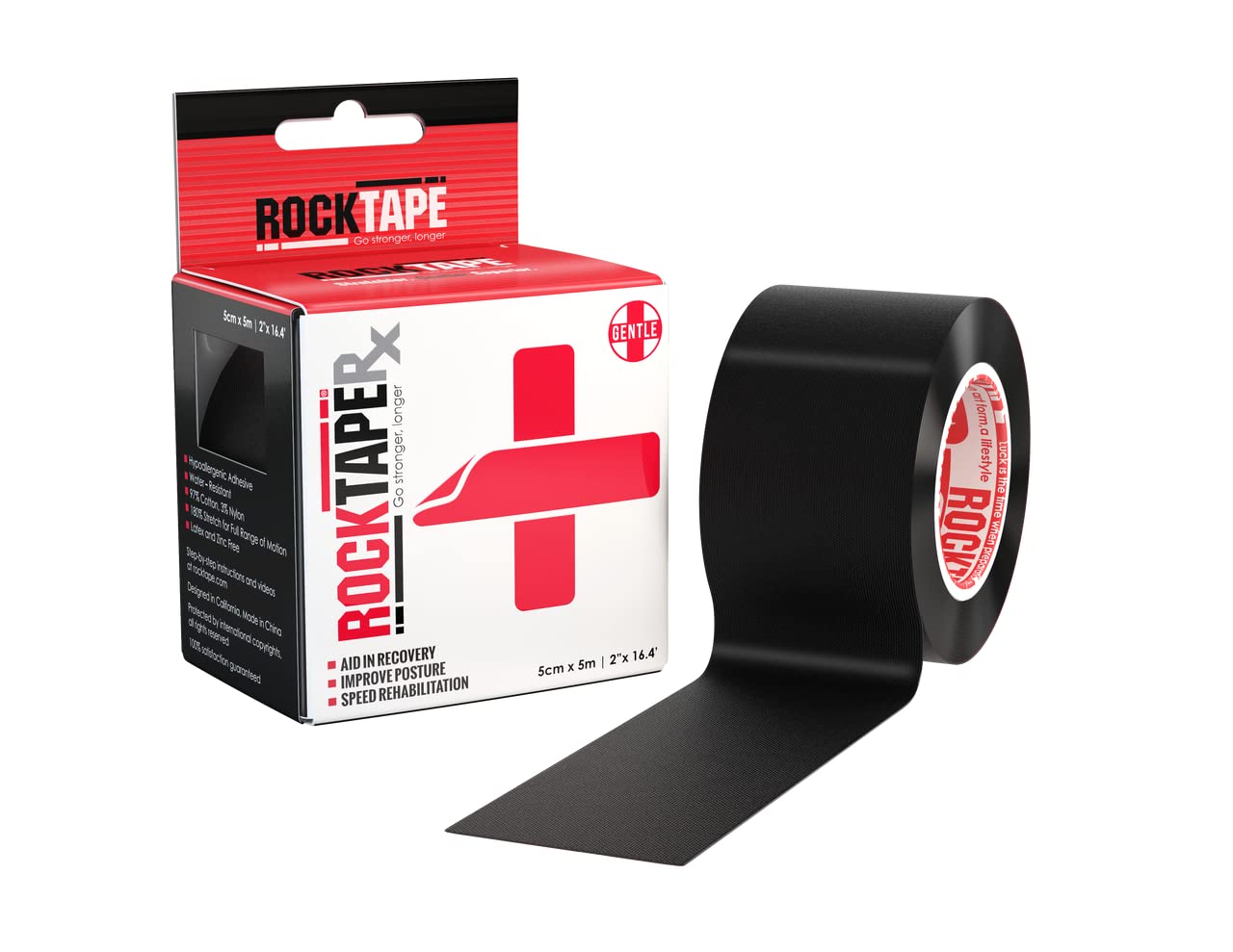 RockTape - 52278 RX Recovery Tape, Black, 5cm x 5m