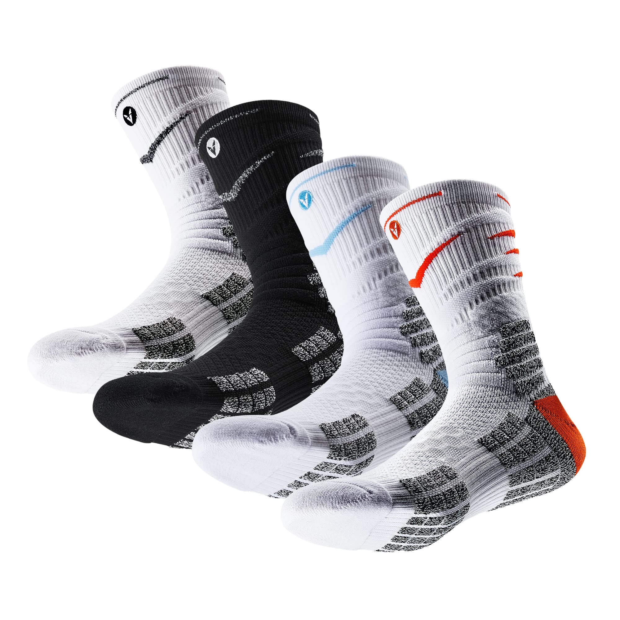Veadoorn 4pack Basketball Socks Cushioned Athletic Crew Socks Thick Compression Sports Socks for Men & Women (pro,L)