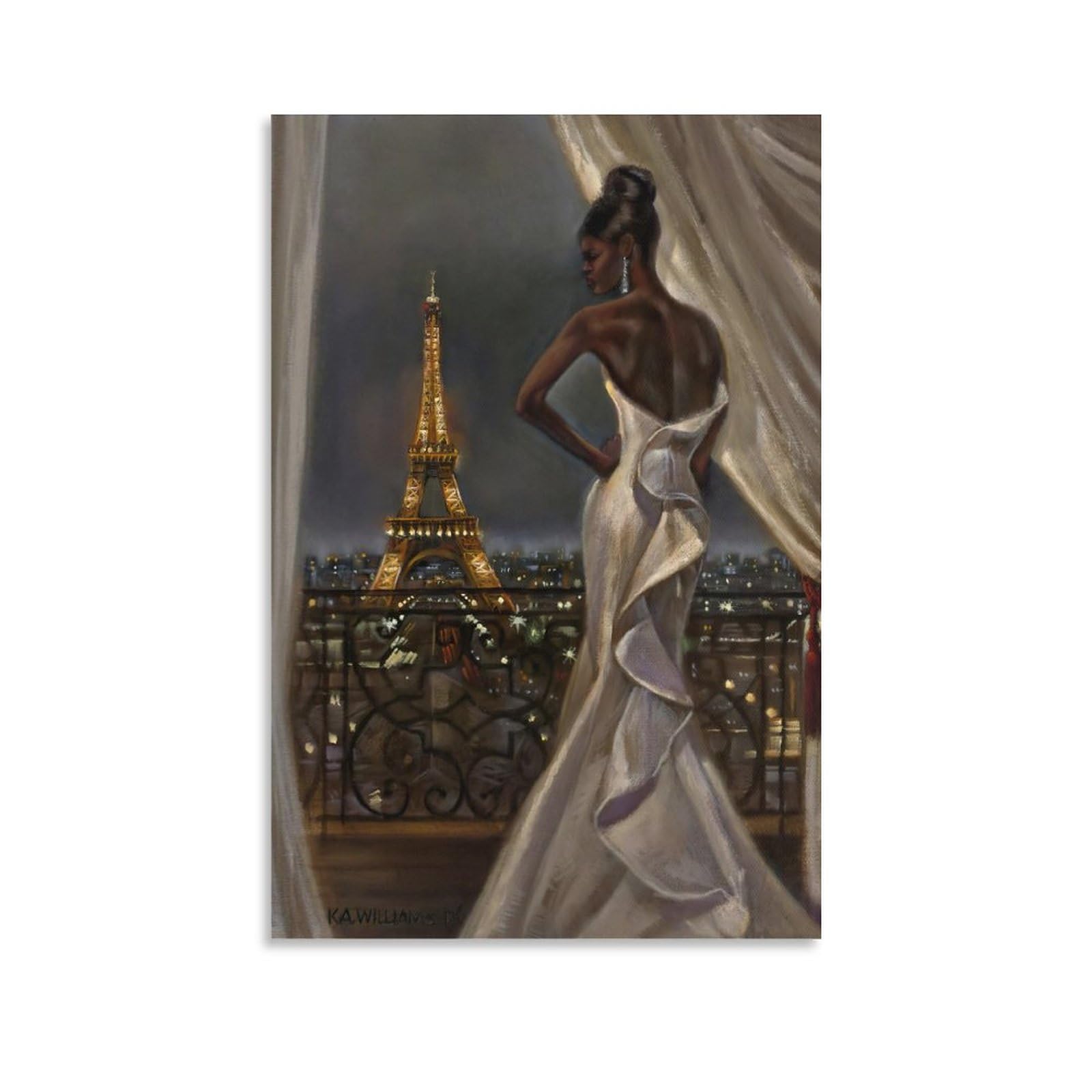 Posters & Prints Fashion African American Woman in Paris Oil Painting Poster Wall Art Paintings Canvas Wall Decor Home Decor Living Room Decor Aesthetic Prints 12x18inch(30x45cm) Unframe-style