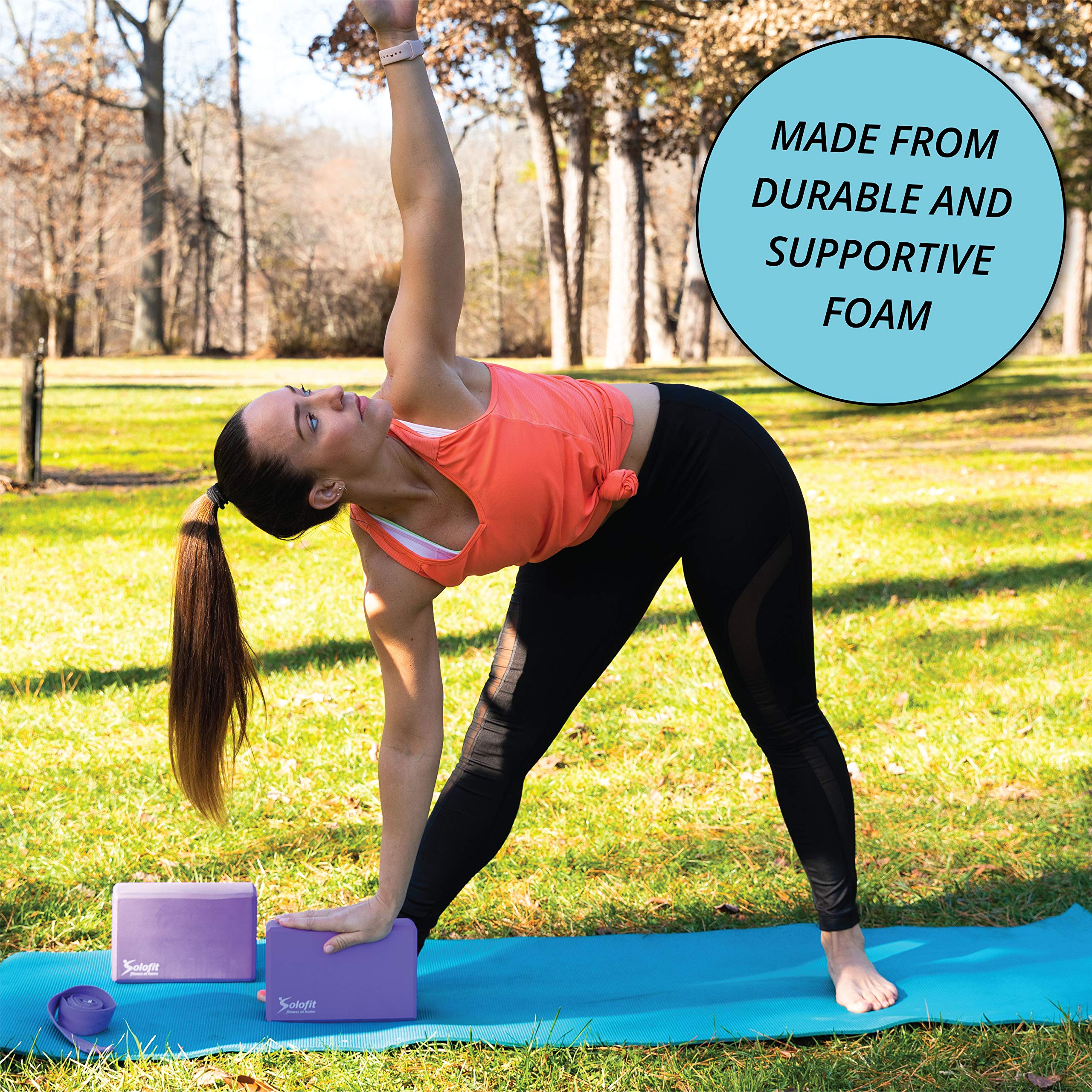 Solofit Yoga Blocks (2) with 8ft Yoga Strap β High Density EVA Foam Blocks for Stretching, Balance, Pilates, Dancers, Flexibility β Improve Strength, Aid Flexibility & Support Deepen Poses (Gray)