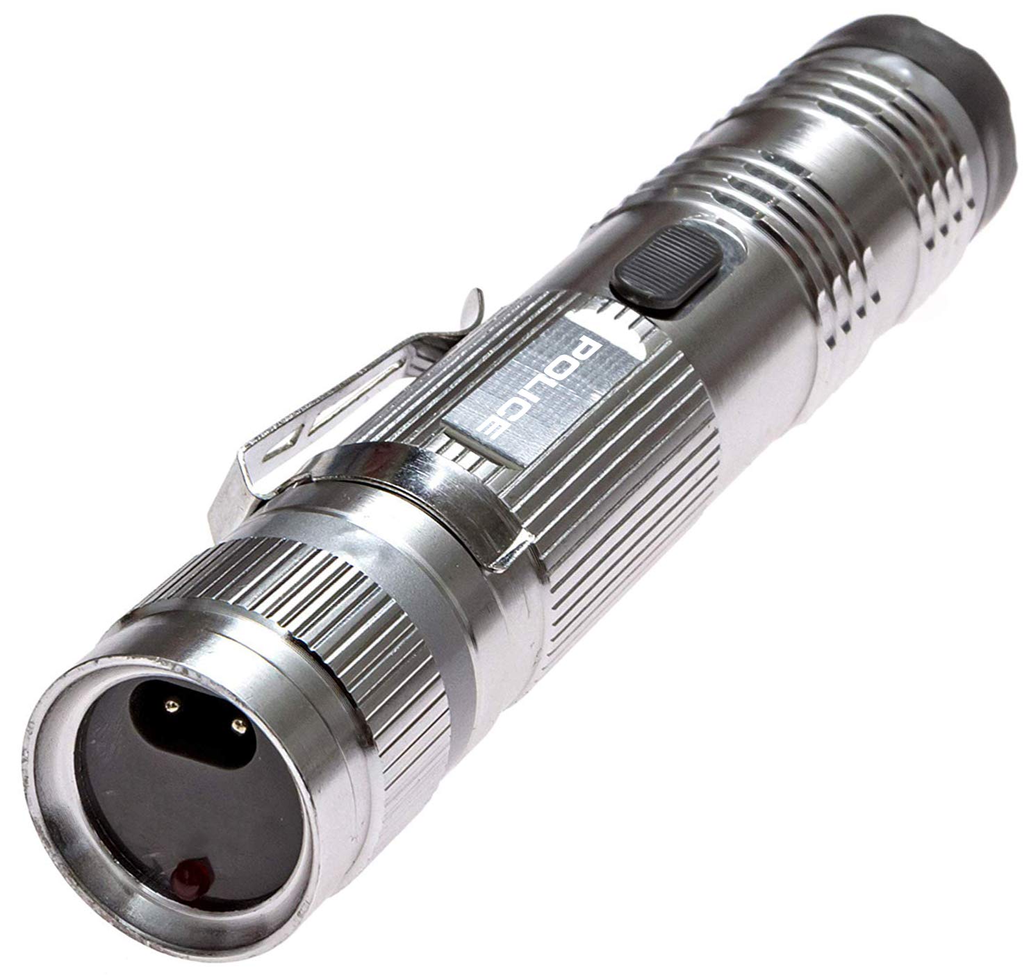 POLICE Stun Gun M12 - Aluminum Mini Rechargeable with LED Flashlight, Silver