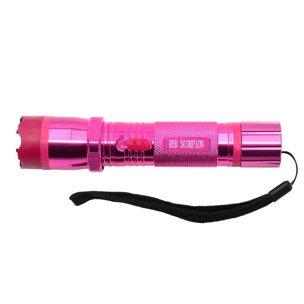 Red Scorpion Metal Stun Gun 1101-59 Billion Volts LED Tactical Rechargeable Flashlight (Pink)