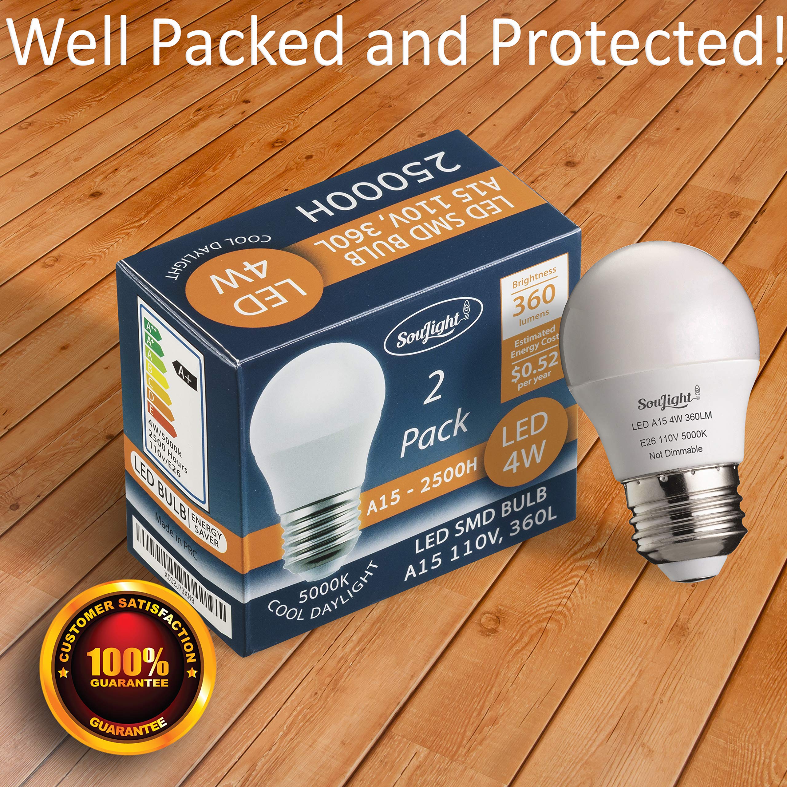 Refrigerator Light Bulb LED - SMD A15 4W 40Watt Equivalent - Waterproof E26 Base - 5000K Daylight White - 360 Lumen - Energy Saving β 4W Led Appliance Bulb - Replacement Bulbs - 2 Pack