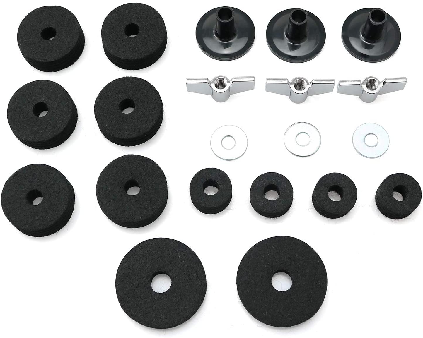 TUOREN Set of 21 Pieces Cymbal Replacement Accessories Cymbal Felts Hi-Hat Clutch Felt Hi Hat Cup Felt Cymbal Sleeves with Wing Nuts, Washer Replacement Black