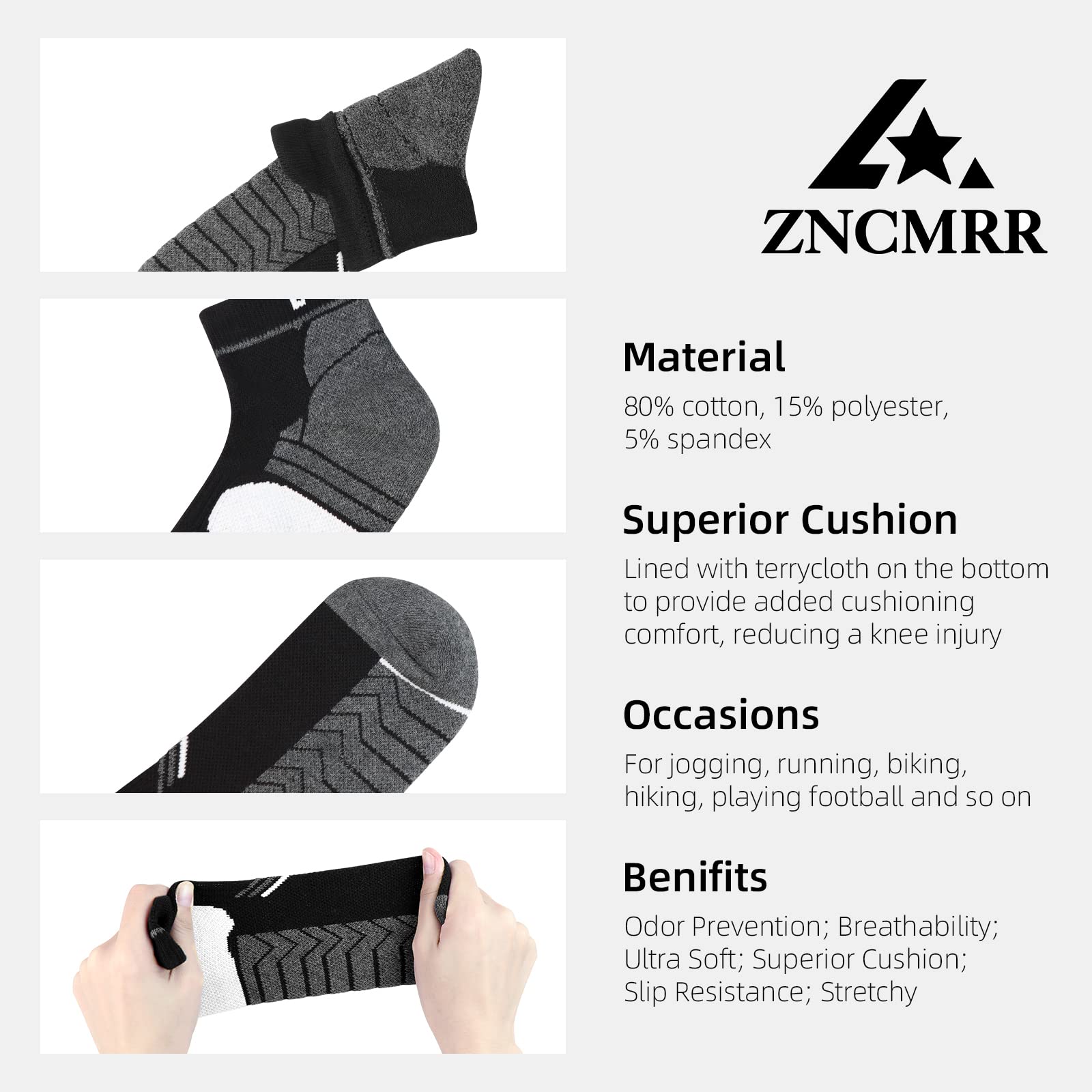 ZNCMRR 6 Pack Athletic Running Ankle Socks for Men and Women Ankle Compression Socks Cushion Cotton Low Cut Ankle Athletic Socks,Size Fits 9-12