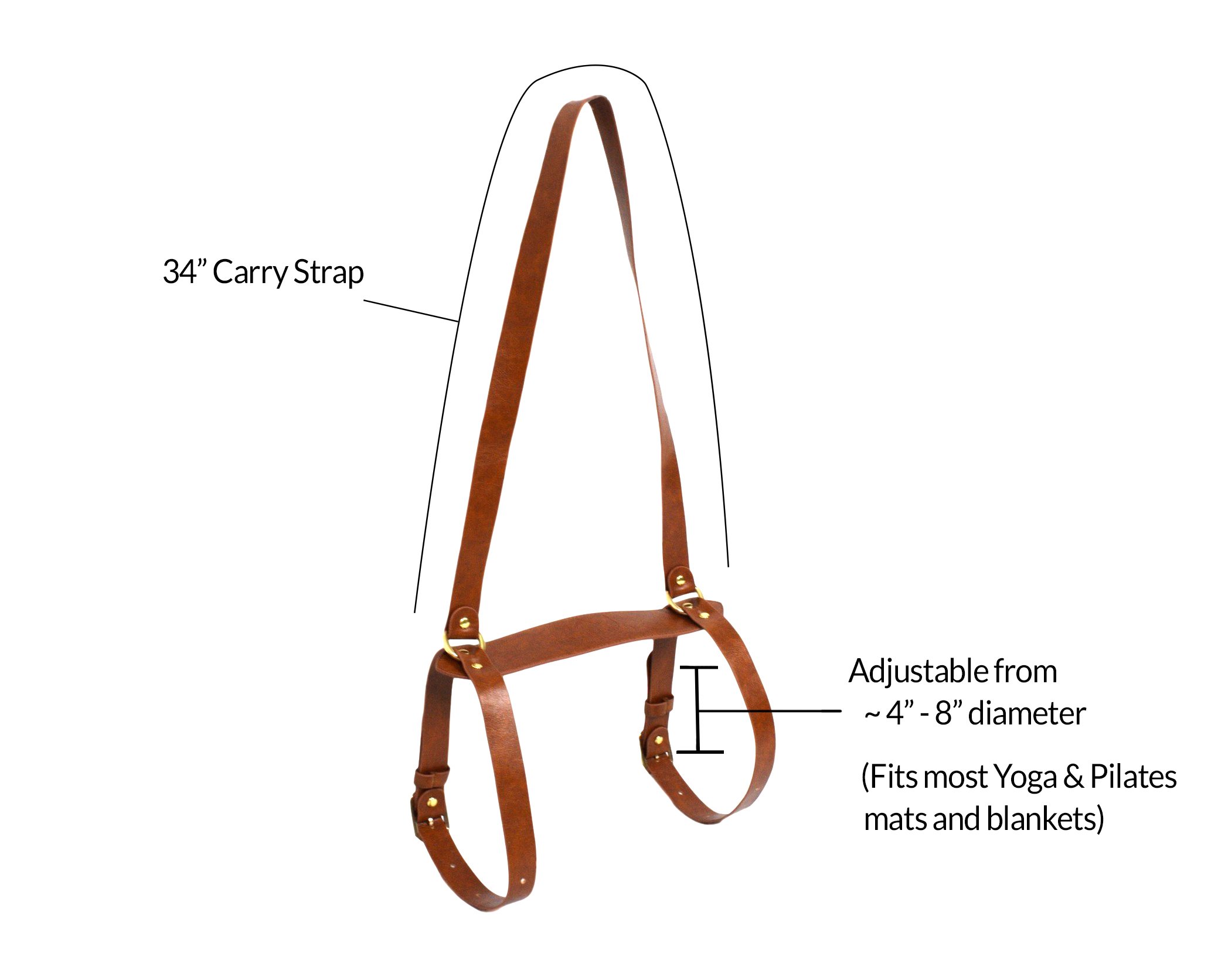 Open Road Goods Vegan Leather Yoga Mat Carrier Sling/Adjustable Blanket Strap/Faux Leather Bedroll Straps