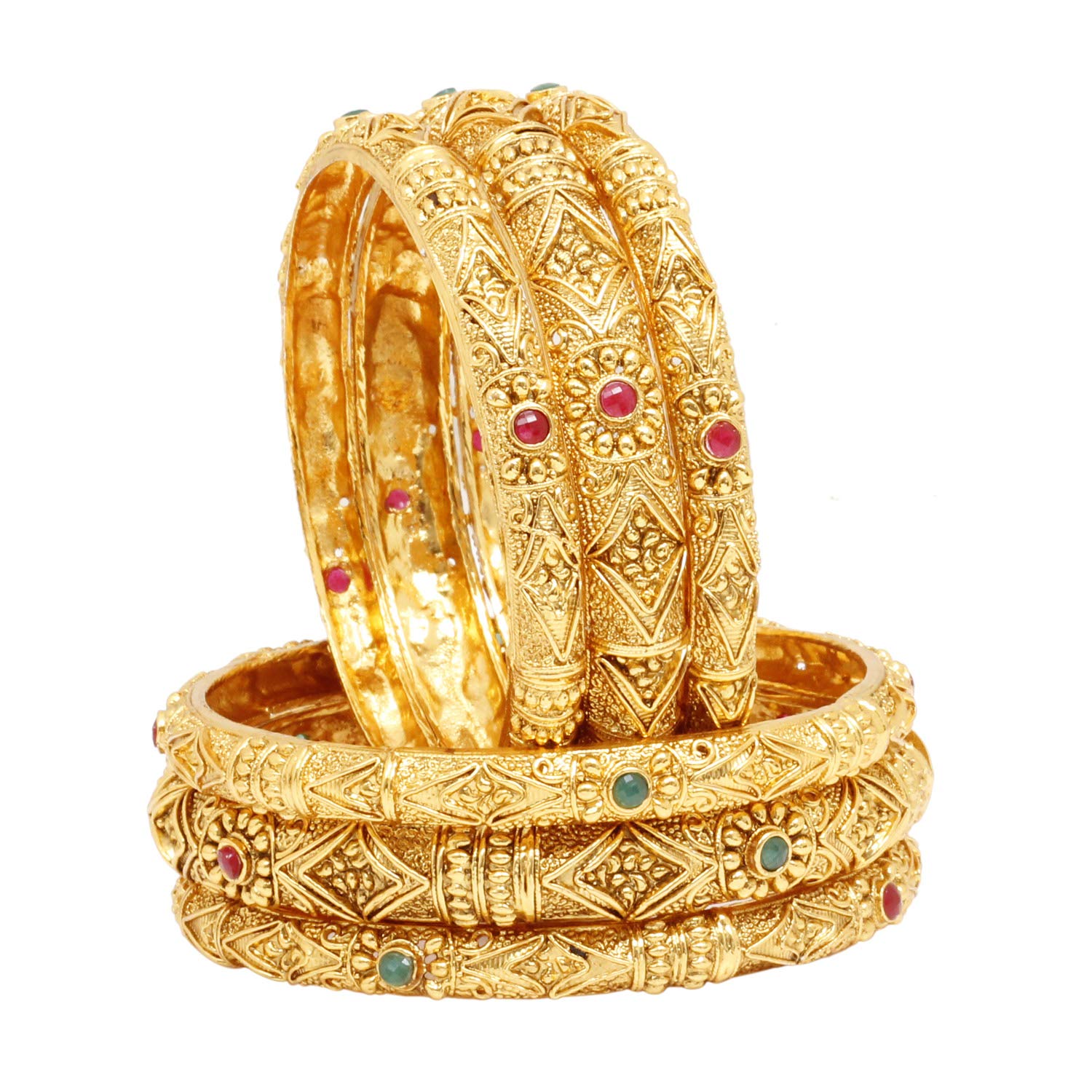 Ratna Indian Bollywood Ethnic Gold Tone Crystal Stone 6 pc Bangle Bracelet Set Traditional Bangle Set Wedding Costume Jewelry