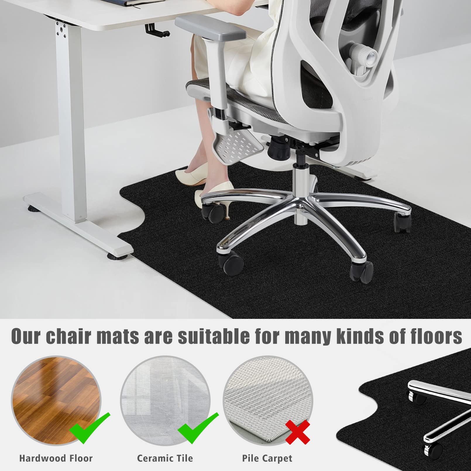Office Chair Mat, 48"x36" Desk Chair Mat for Home Office Hardwood Floor, Upgraded Version - Computer Gaming Rolling Chair Mat, Multi-Purpose Low-Pile Floor Protector(Black)