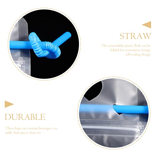 UPKOCH Clear Drink Pouches Bags Smoothie Bags Reclosable Zipper Heavy Duty Hand- held Translucent Stand- up Plastic Pouches Bags Drinking Bags Bottom Gusset with 100pcs Straws