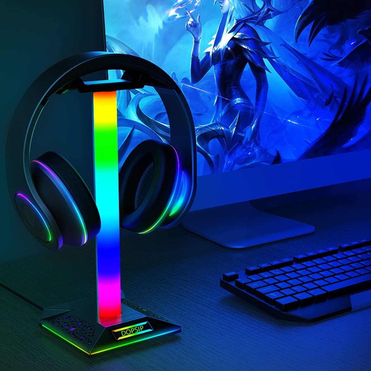 ZNikoyidy RGB Gaming Headphone Stand Headset Stand with 1 USB Ports 10 Color Mode for Gamers PC Gaming Desktop Earphone Accessories