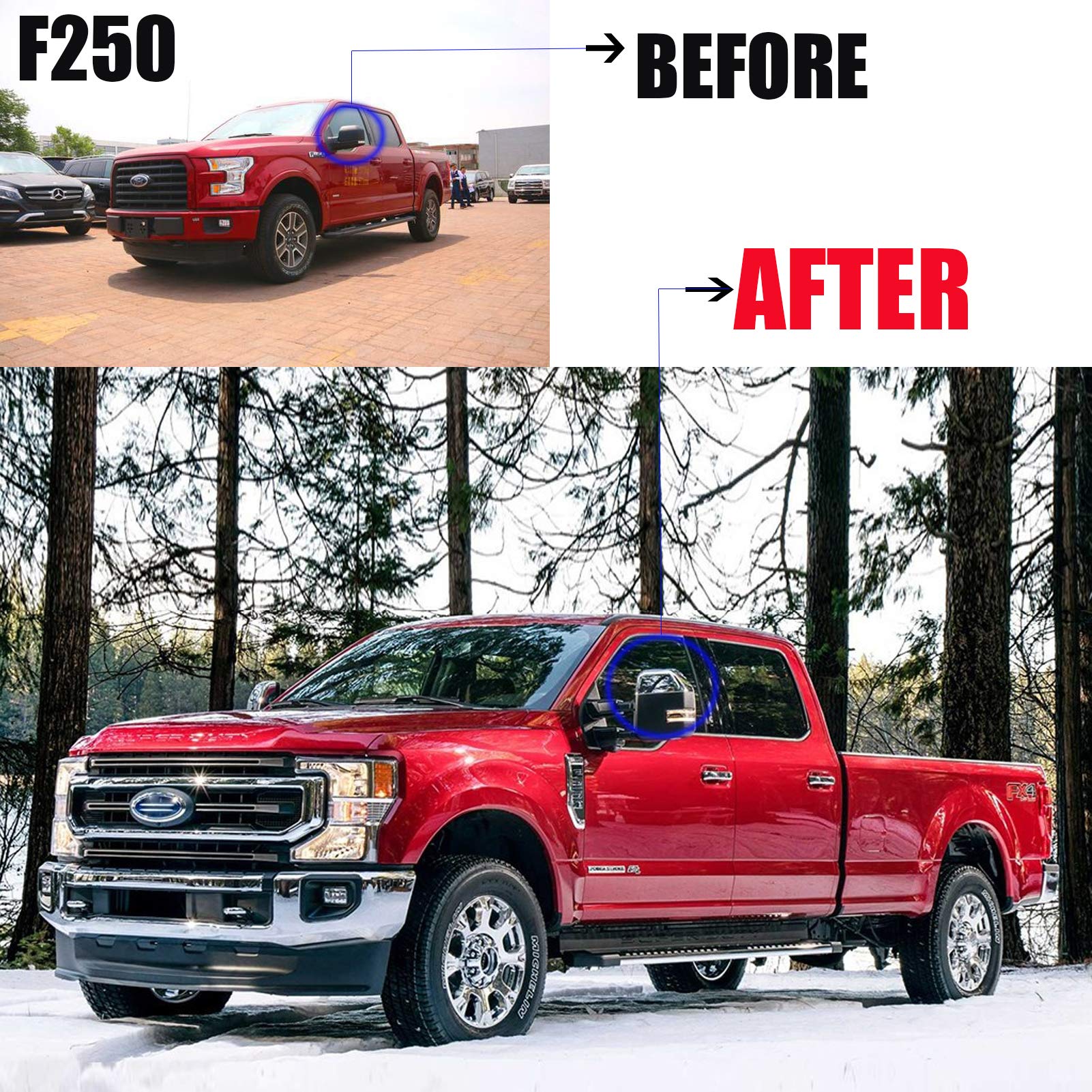 PerfecTech Super Duty Chrome Plated Mirror Covers Ultra Durable Top Half for 2008-2016 Ford F250 F350 F450(2 Pcs)