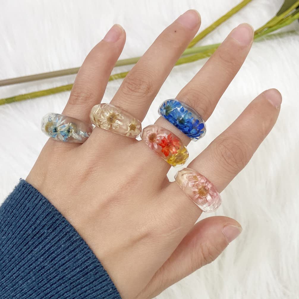 USHOBE 5 PCS Colorful Resin Rings Set Plastic Rings Acrylic Rings Colorful Gem Stackable Chunky Ring for Women Girls