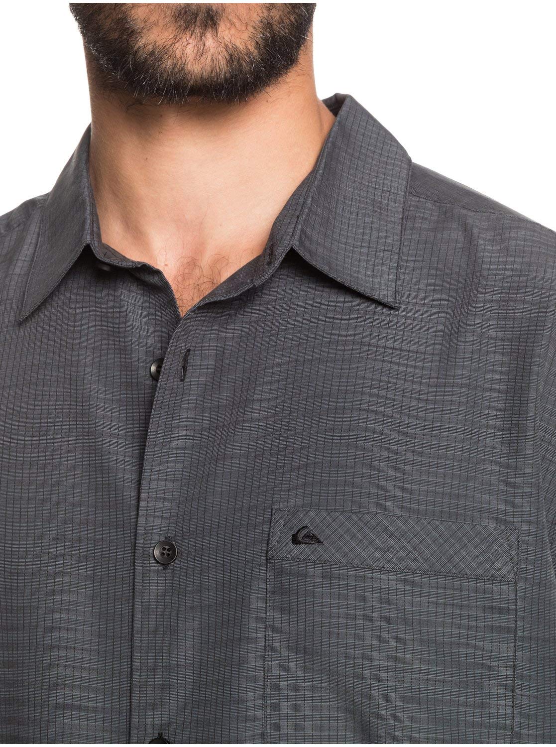 Quiksilver Men Centinela 4 Button Up Comfort Fit Pocket Collared Shirt, Black Centinella, X-Large