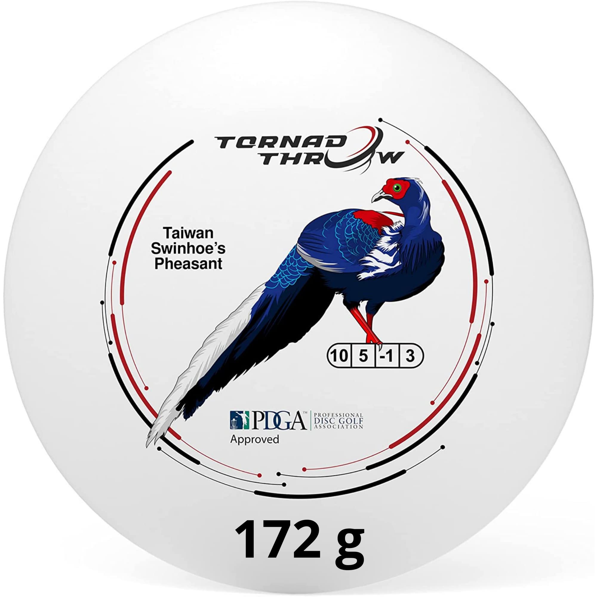 Tornado Throw Disc Golf Fairway Driver, 167-172 Gram Premium Plastic Made in Taiwan, 280 to 320 Feet Flying Distance, Neutral Flight Pattern, PDGA Approved as Swinhoe Pheasant, (10, 5-1, 3) 172 G