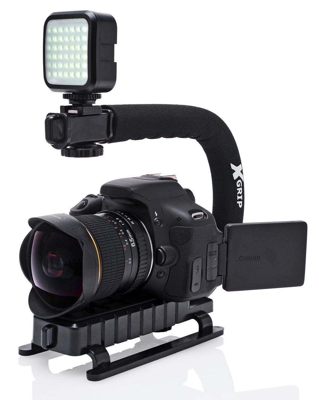 Opteka X-Grip Professional Camera/Camcorder Action Stabilizing Handle with Accessory Shoe for Flash, Mic, or Video Light (Black)