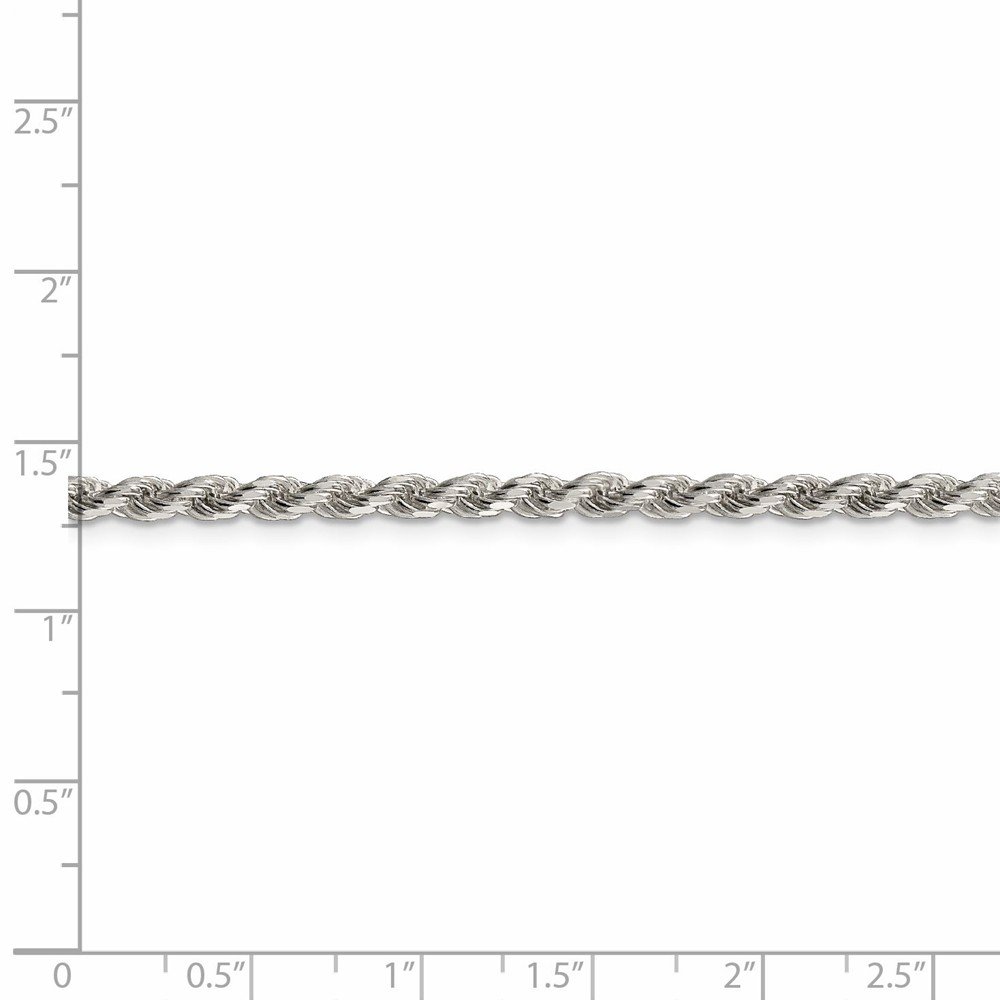 Solid 925 Sterling Silver 3mm Diamond-cut Rope Chain Necklace - with Secure Lobster Lock Clasp 22"