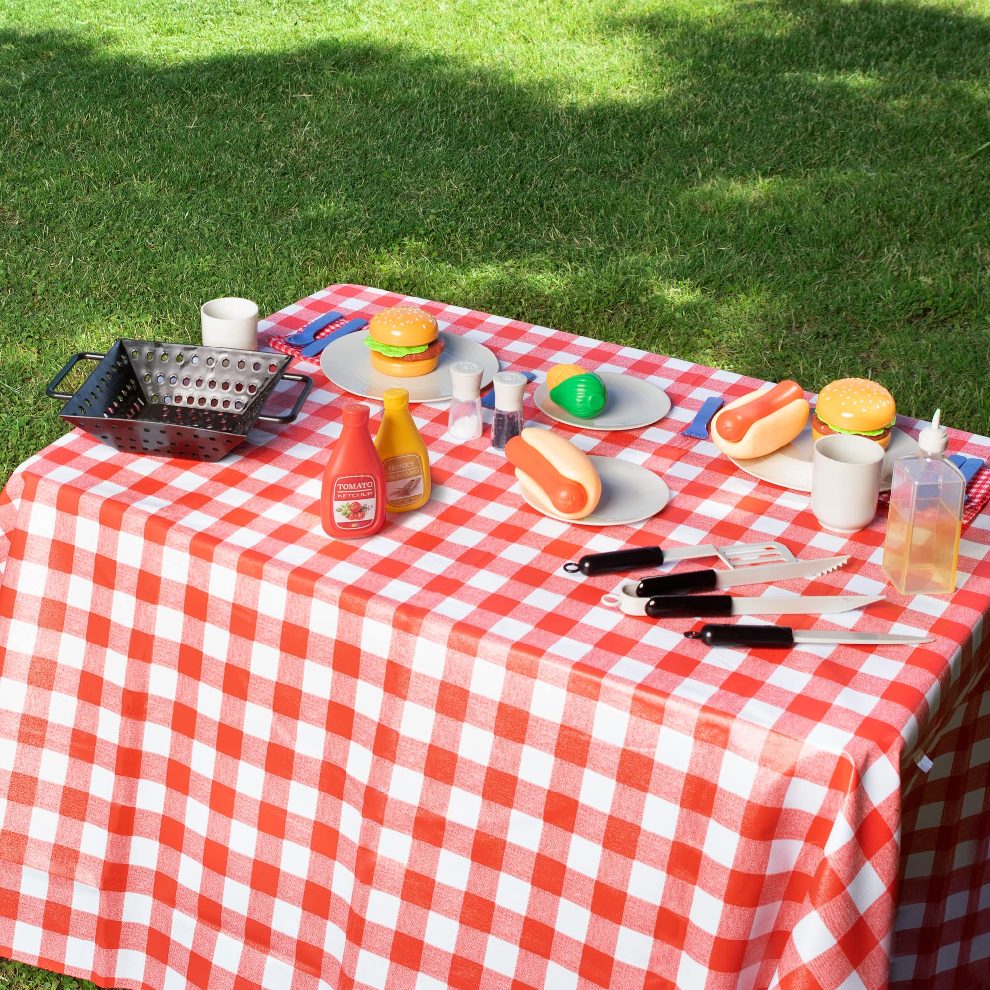 Play-Act 27 PCS Kids BBQ Grill Playset Backyard Barbecue Play Grill Toy Set for Toddlers,Play Food Sets for Kids Kitchen