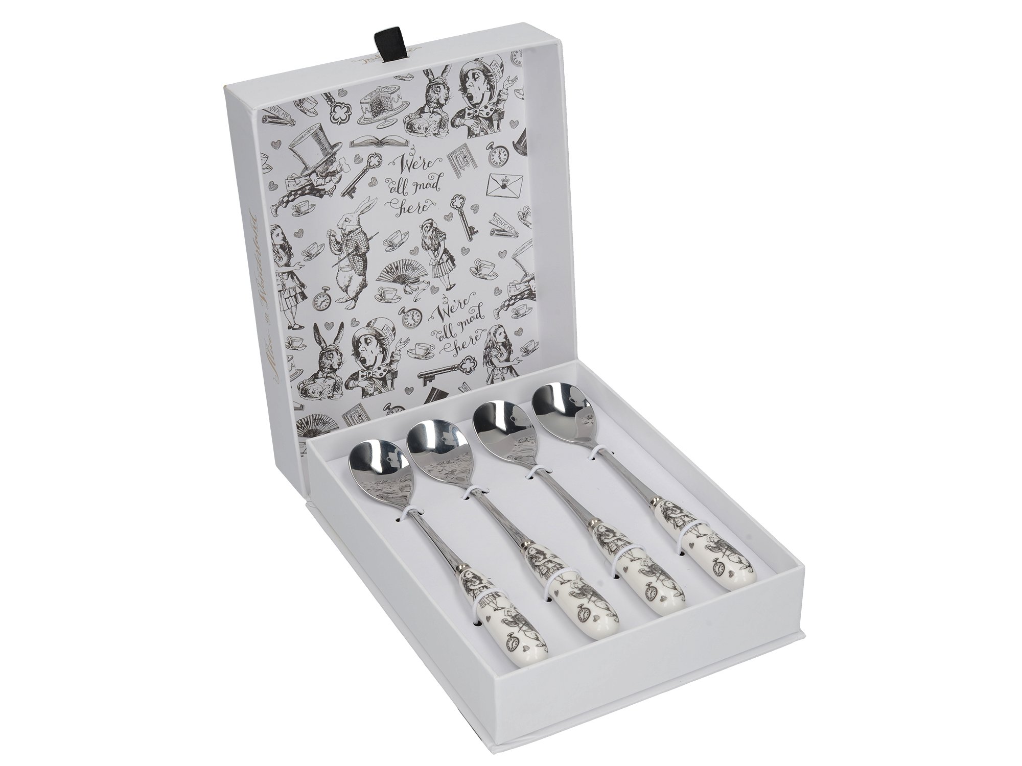 V&A Alice in Wonderland Stainless Steel Teaspoons with Decorative Porcelain Handles, 15.5 cm (6") - White