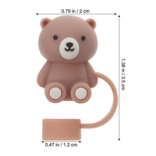 Zerodeko 3pcs Silicone Straw Tips Cover Straw Tip Cap Reusable Drinking Straw Toppers Bear Shape Drinking Straw Caps Straw End Plugs 12MM