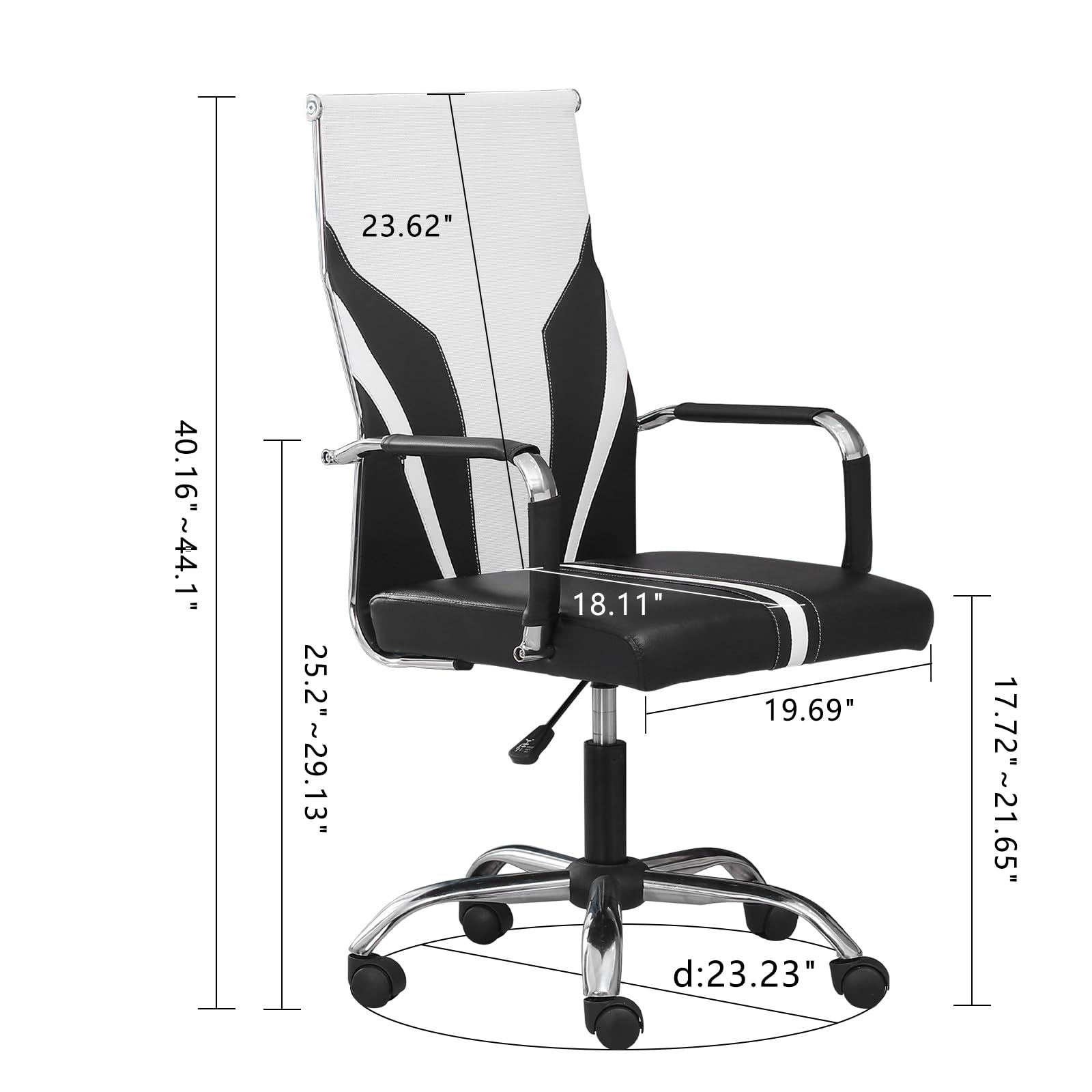 Office Desk Chair with Wheels Arm, Leather Home Office Chair Ergonomics Computer Desk Chairs in Bulk Office Chair Sturdy Black and White