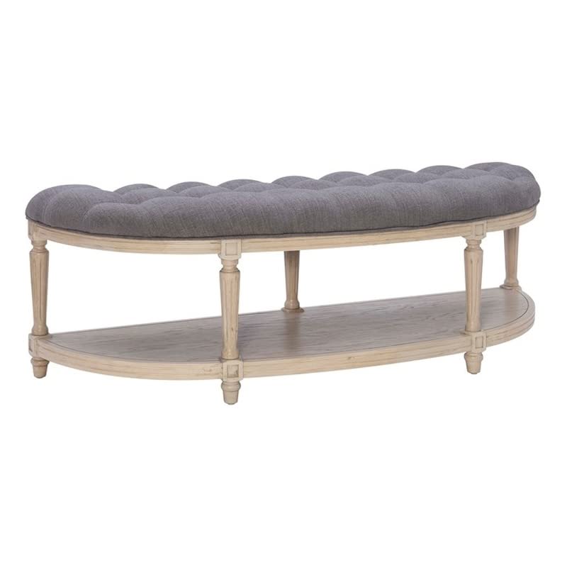 Powell Furniture Linon Naomi Demilune Wood Tufted Bench in Gray