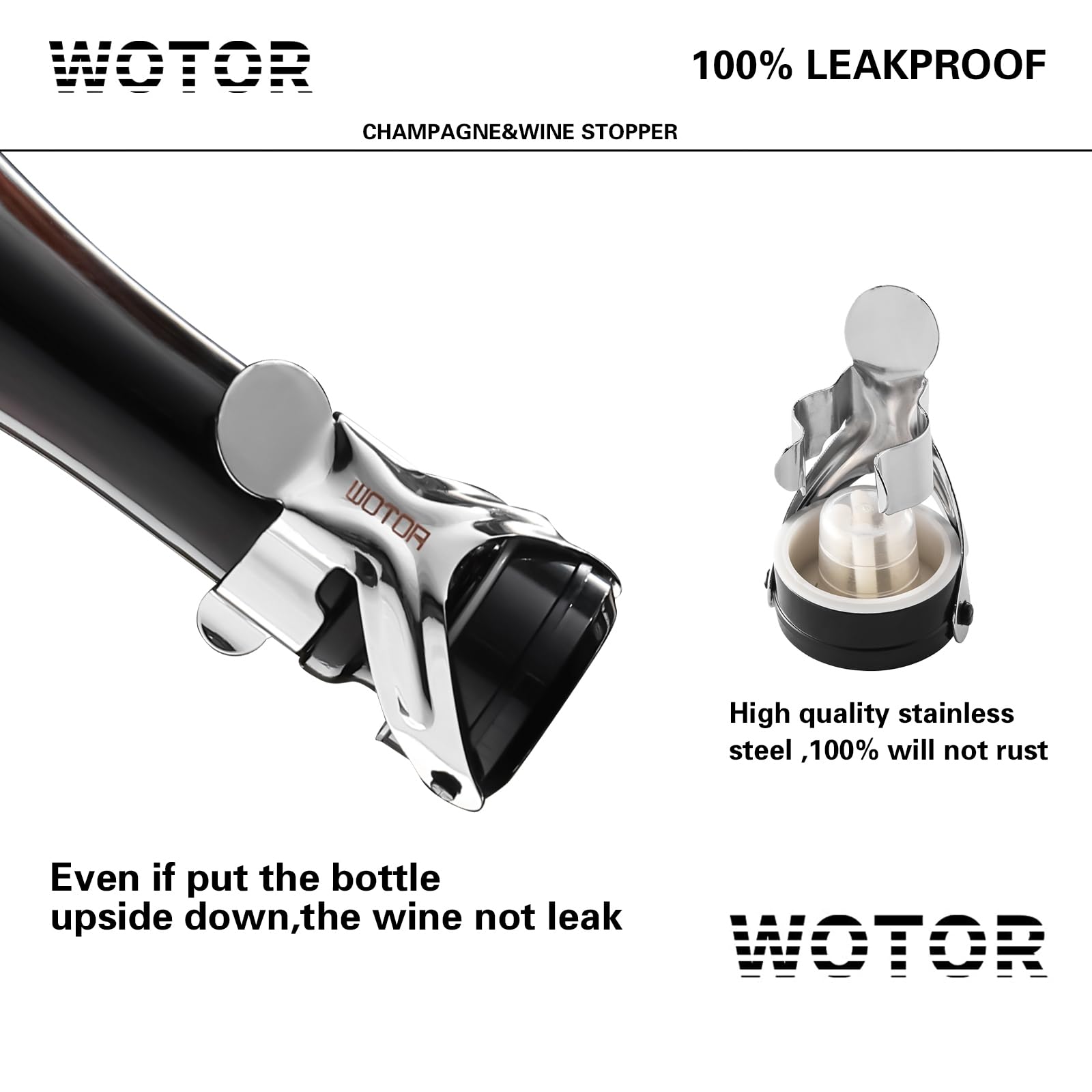 WOTOR Champagne&Wine Bottle Stoppers Stainless Steel with Food Grade Silicone, Leak Proof Keep Fresh Reusable Saver, Cork Suitable for Wine, Champagne, Cava, Prosecco and Sparkling (12 Pack Silver)