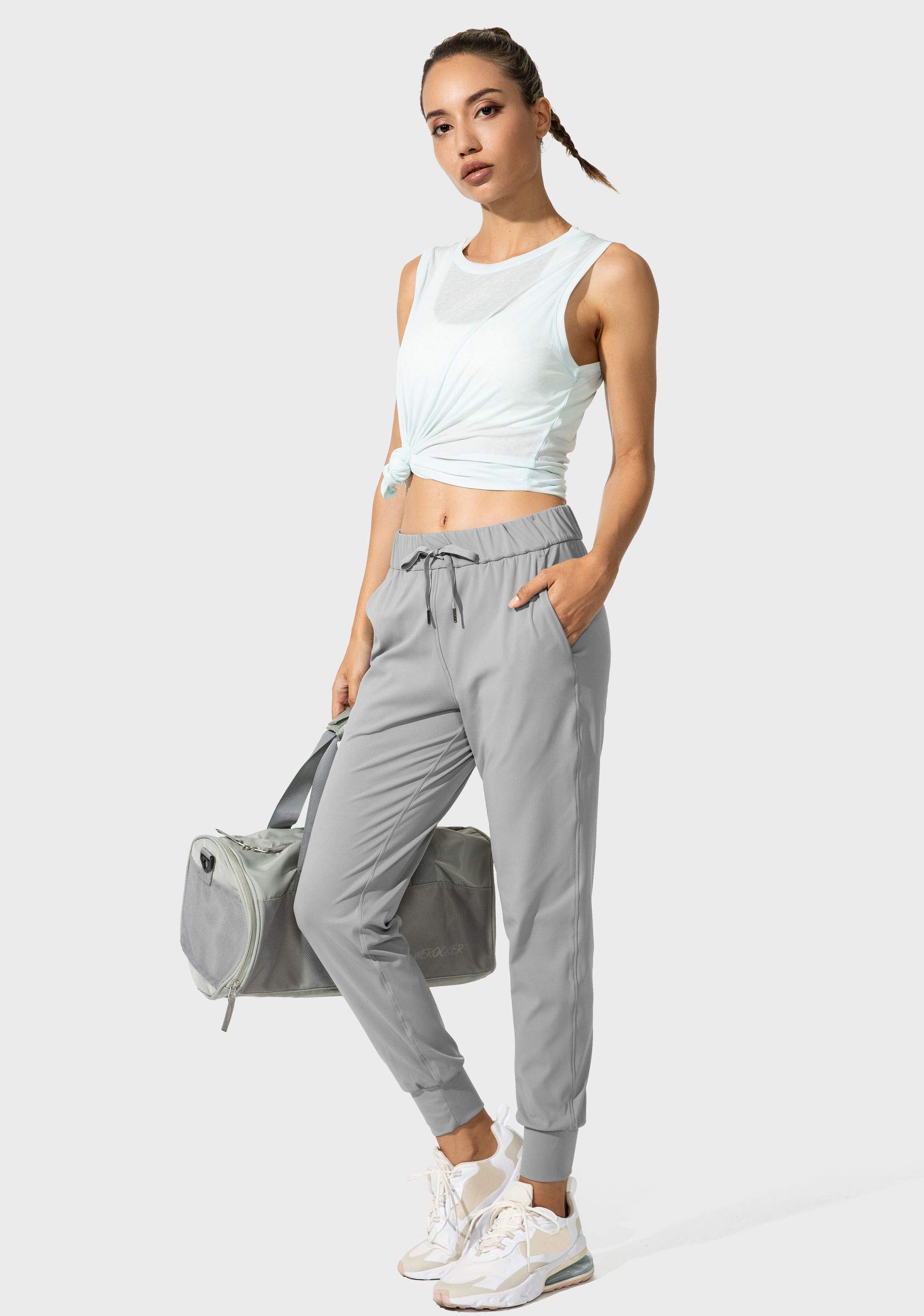 SANTINY Women's Joggers Pants Pockets Drawstring Running Sweatpants for Women Lounge Workout Jogging(Light Grey_L)