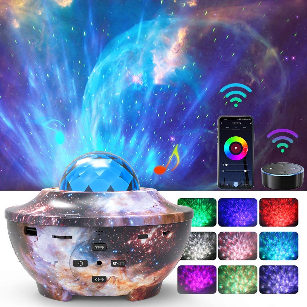 Star Night Light Projector,Homcasito Smart WiFi Galaxy Ocean Wave Projector with Bluetooth Speaker21 Lighting Work with Alexa Google Home Gifts for Adults Kids Bedroom Ceiling Party(WiFi)