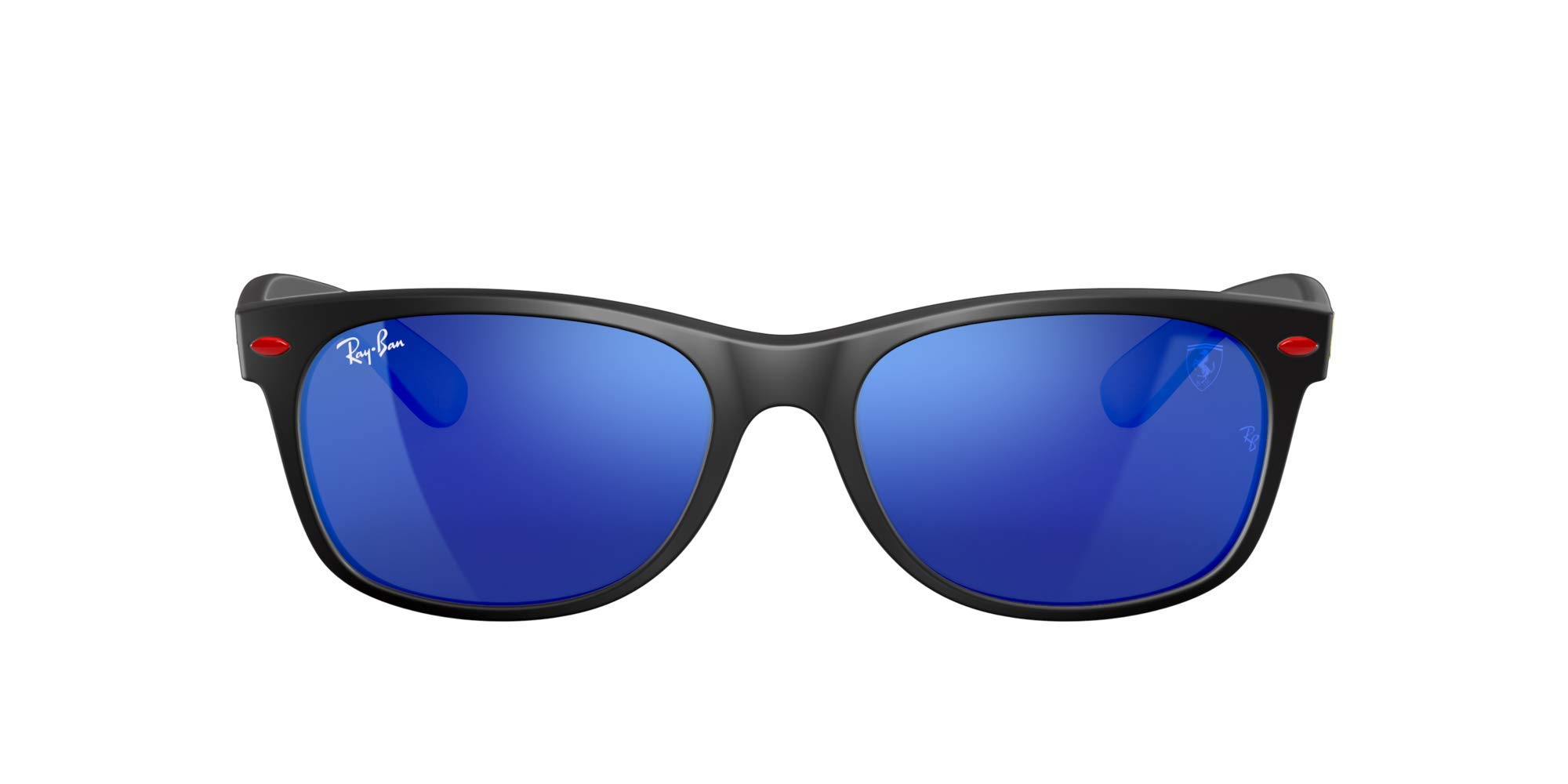 Ray-Ban RB2132M Scuderia Ferrari Collection Square Sunglasses, Matte Black/Green Mirrored Blue, 55 mm