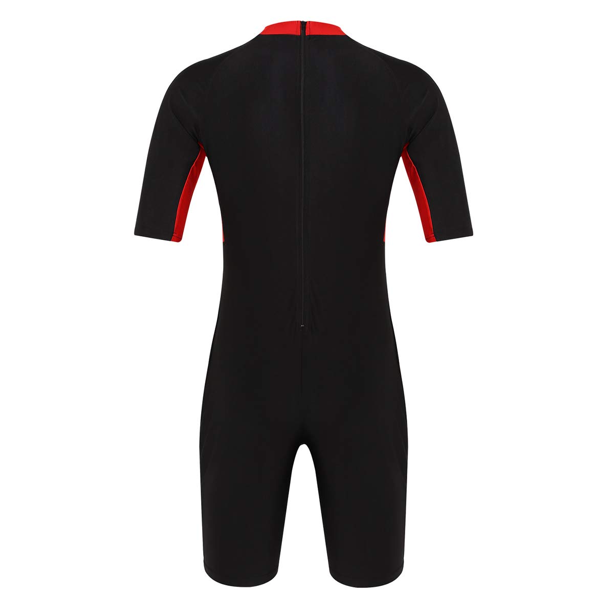 Shinsto Mens One Piece Surfing Diving Shorty Wetsuit Rock Neck Half Sleeve Stretchy Jumpsuit Swimwear Red XX-Large